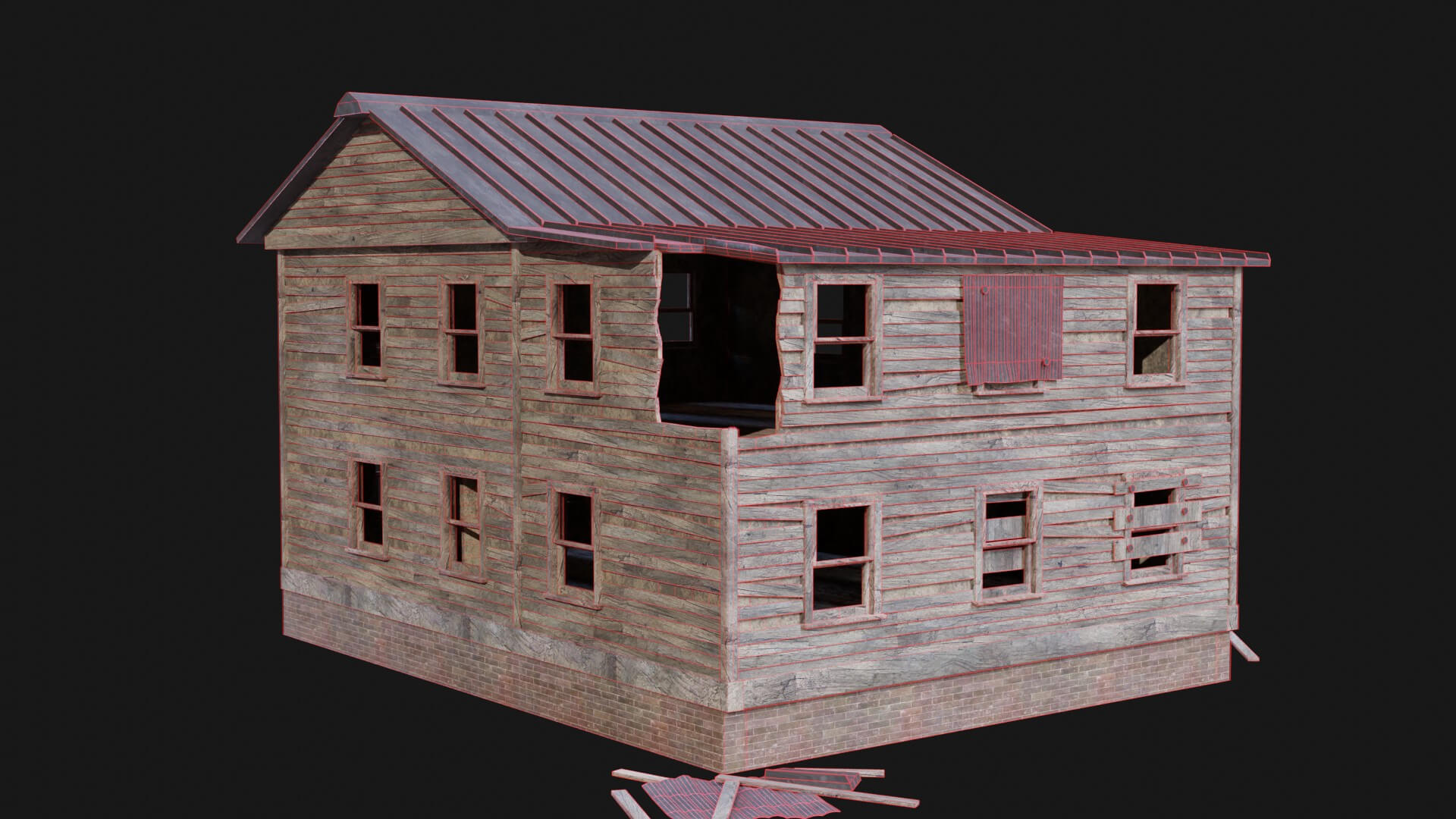 Post Apo Destroyed House Cabin Collection - 3D Model by Enterables