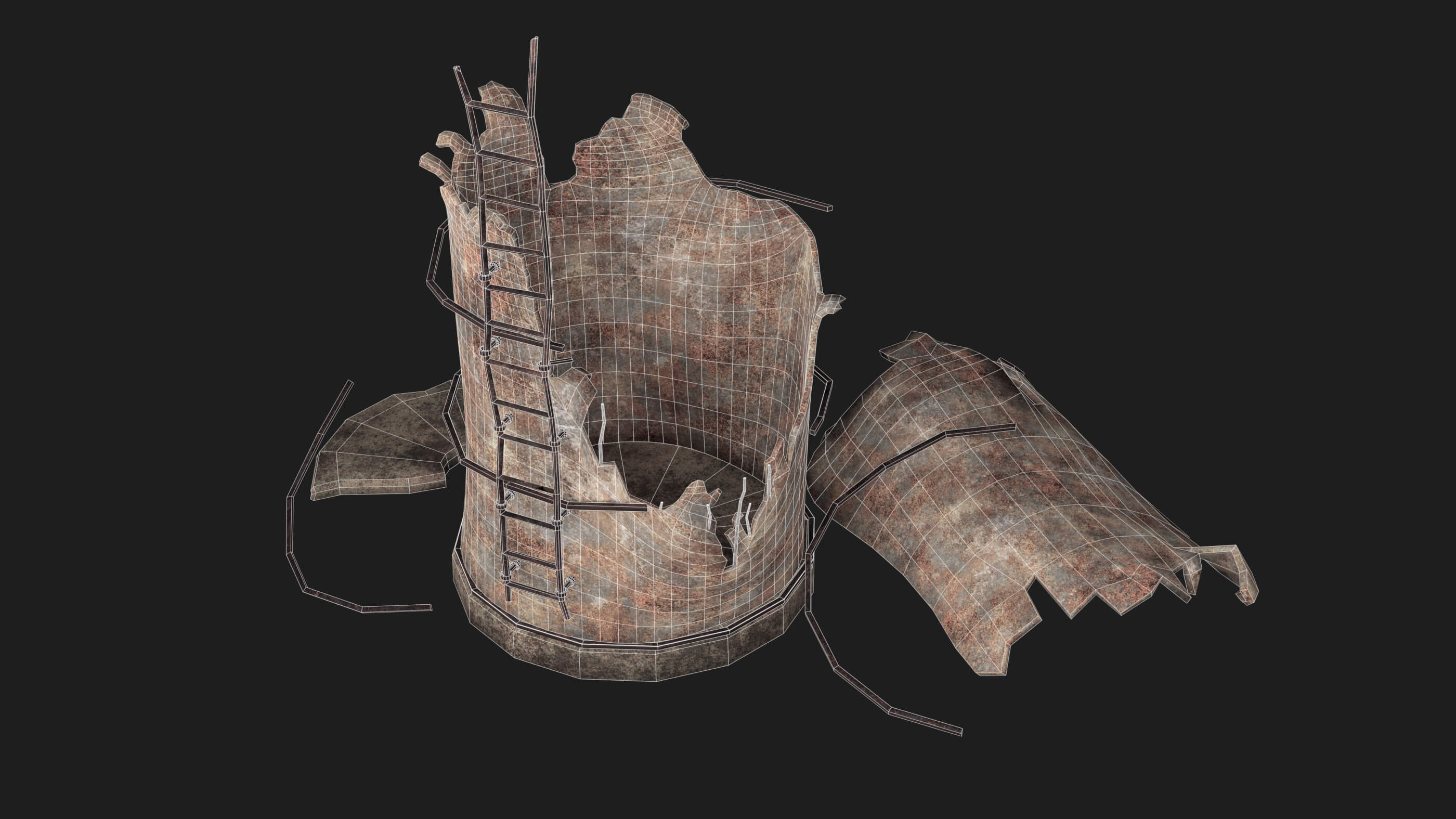 Post Apo Destroyed Silo Tank Collection - 3D Model by Enterables