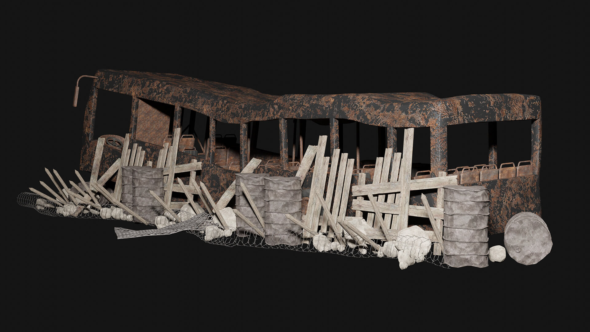 Post Apo Wreck Barricade Barrier Collection - 3D Model by Enterables