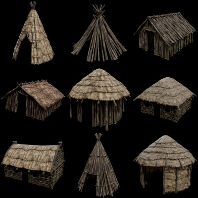 Primitive Huts Shelter Collection - 3D Model by Enterables