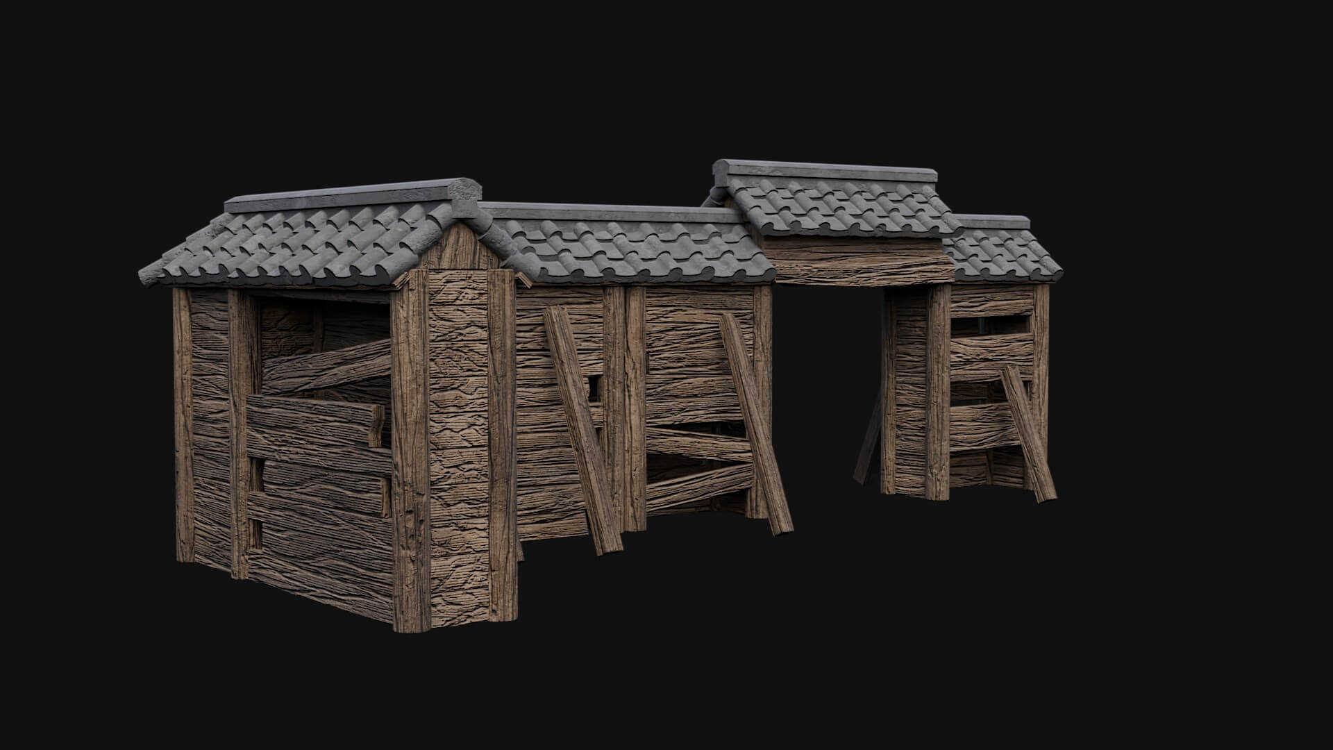 Ruined Japanese Fortress Feudal Walls Collection - 3D Model by Enterables
