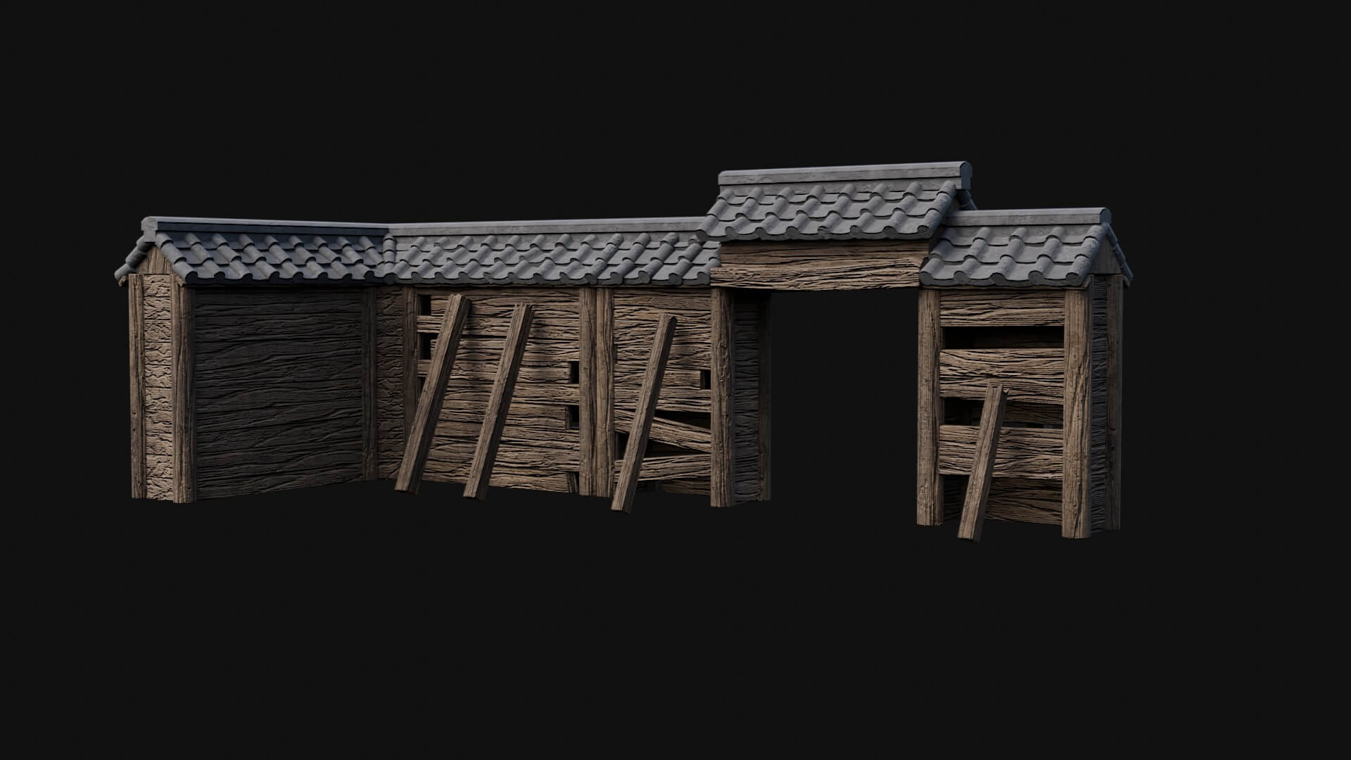 Ruined Japanese Fortress Feudal Walls Collection - 3D Model by Enterables