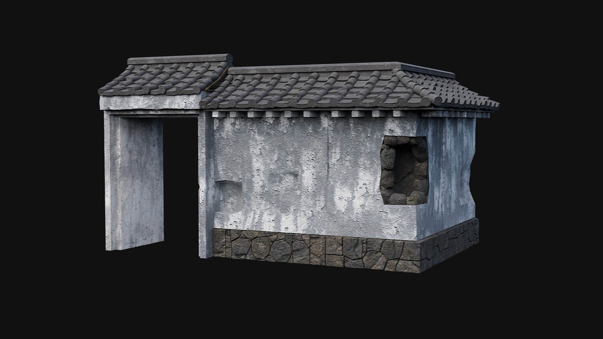 Ruined Japanese Fortress Feudal Walls Collection - 3D Model by Enterables