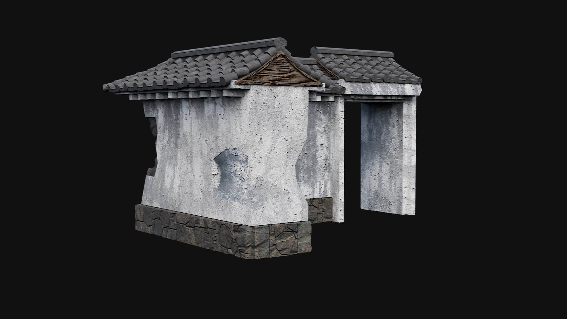 Ruined Japanese Fortress Feudal Walls Collection - 3D Model by Enterables