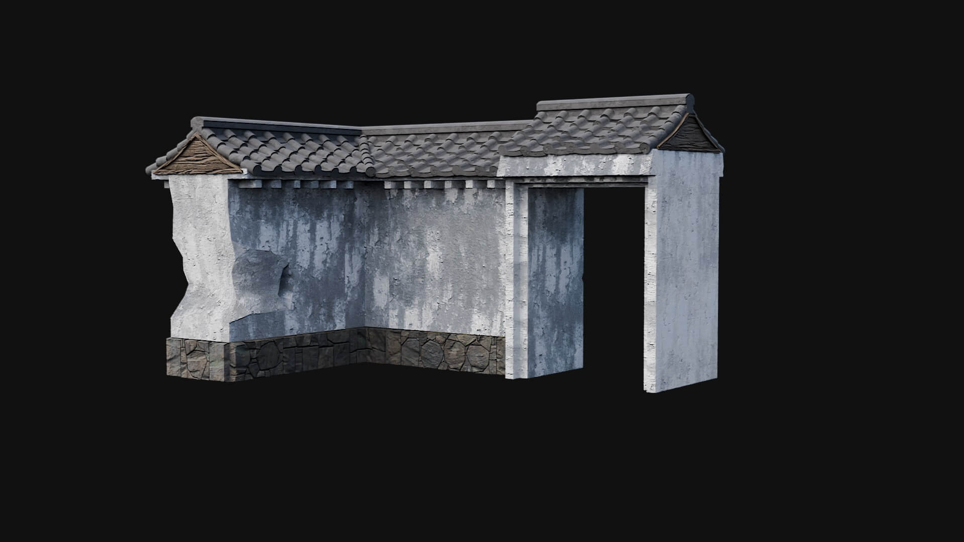 Ruined Japanese Fortress Feudal Walls Collection - 3D Model by Enterables