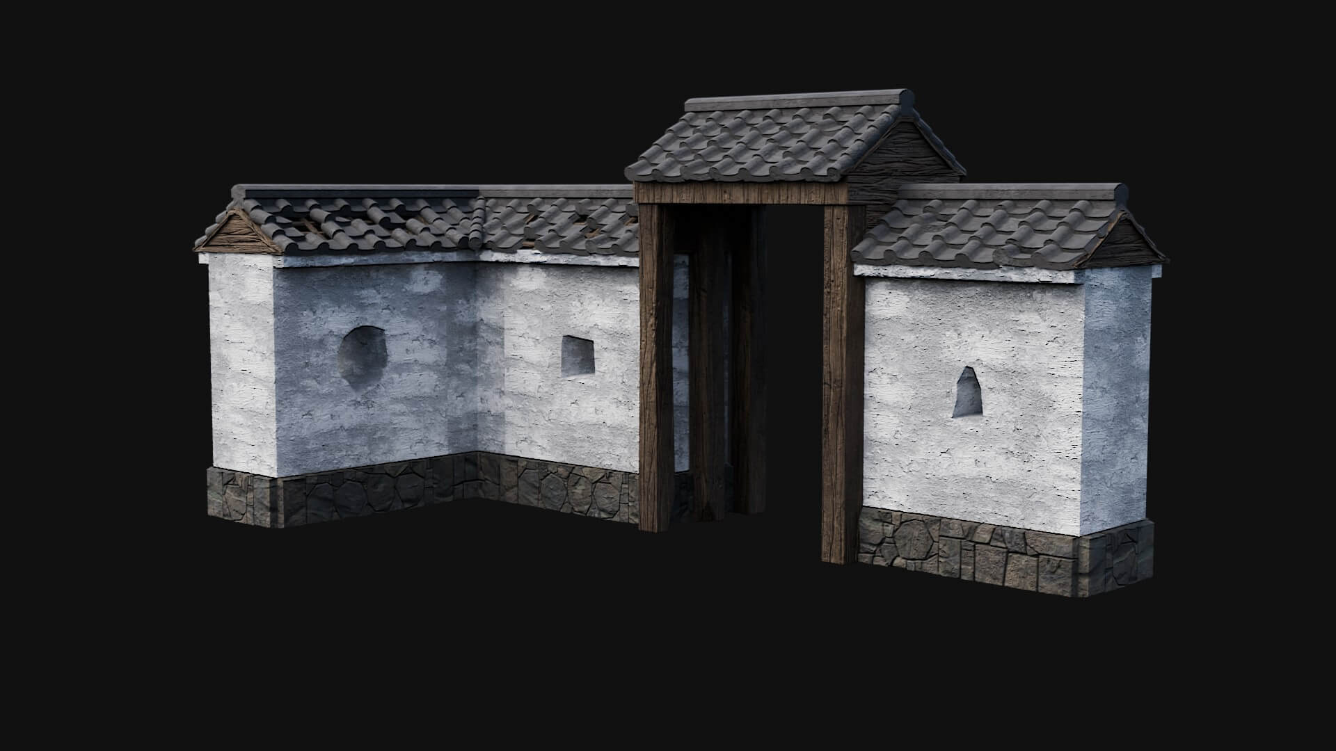 Ruined Japanese Fortress Feudal Walls Collection - 3D Model by Enterables
