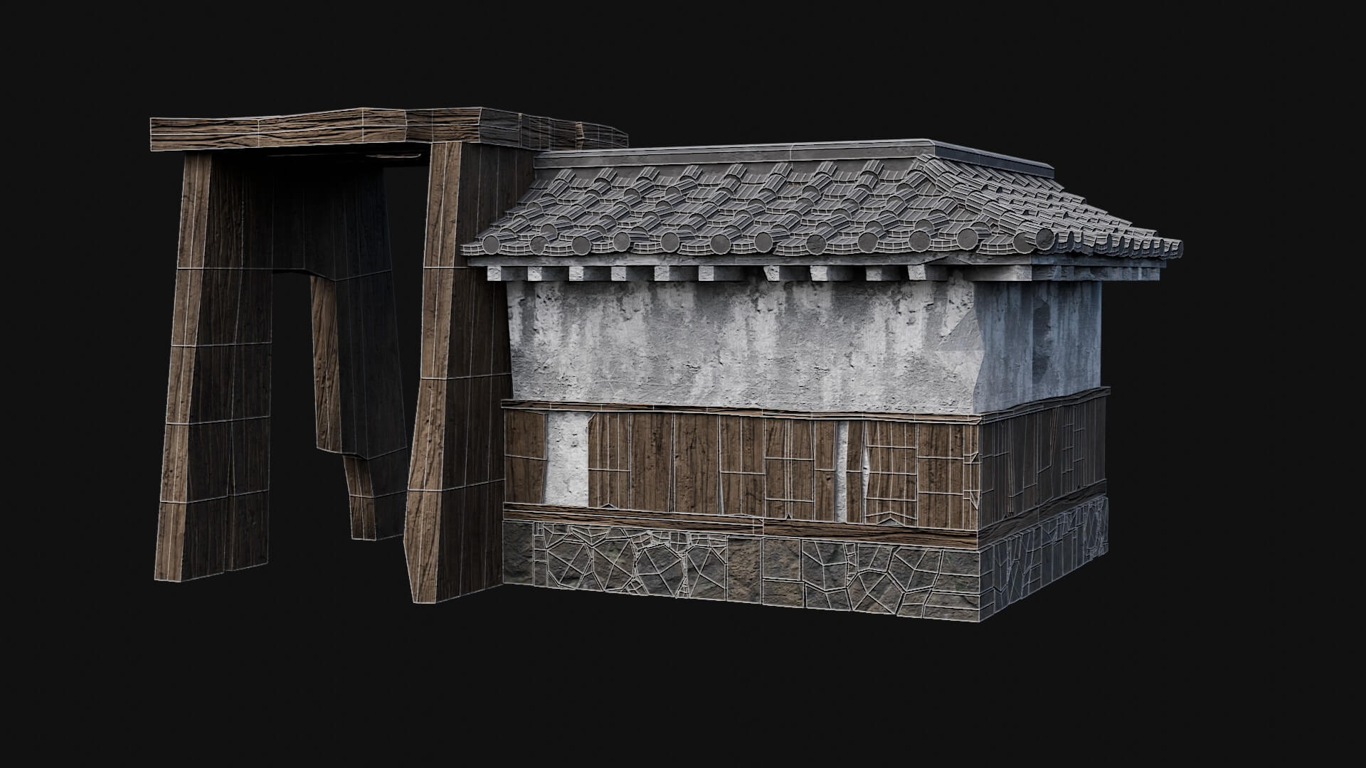 Ruined Japanese Fortress Feudal Walls Collection - 3D Model by Enterables