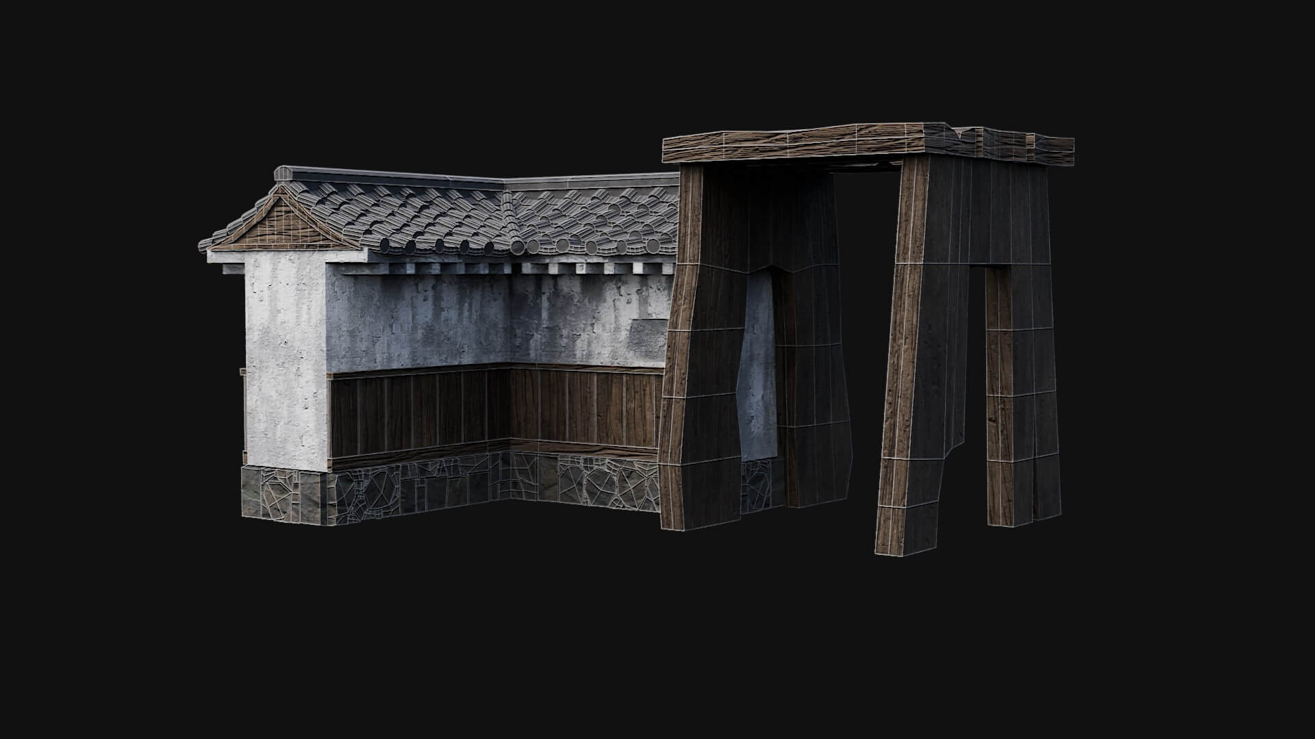 Ruined Japanese Fortress Feudal Walls Collection - 3D Model by Enterables