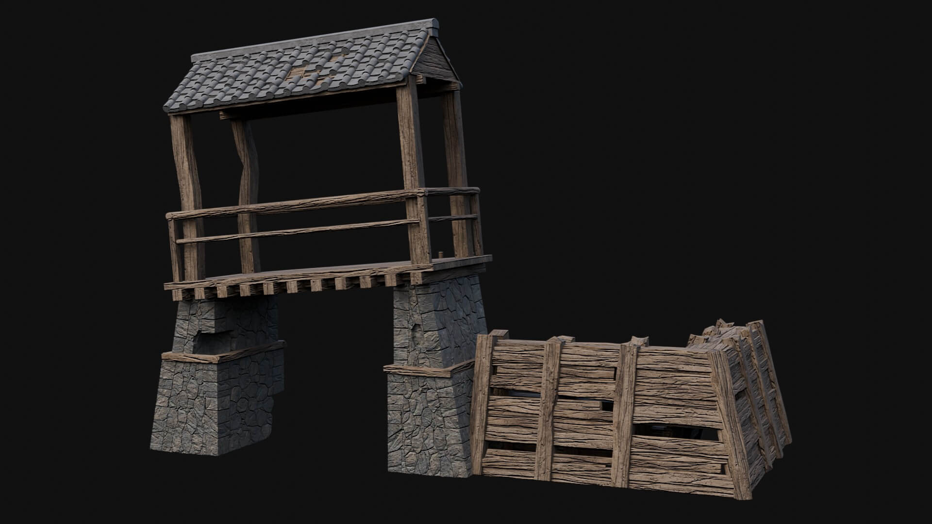 Ruined Japanese Fortress Feudal Walls Collection - 3D Model by Enterables