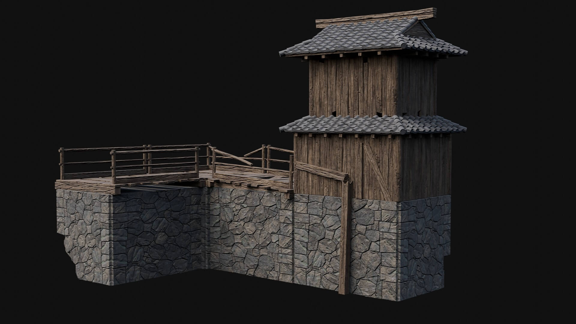 Ruined Japanese Fortress Feudal Walls Collection - 3D Model by Enterables