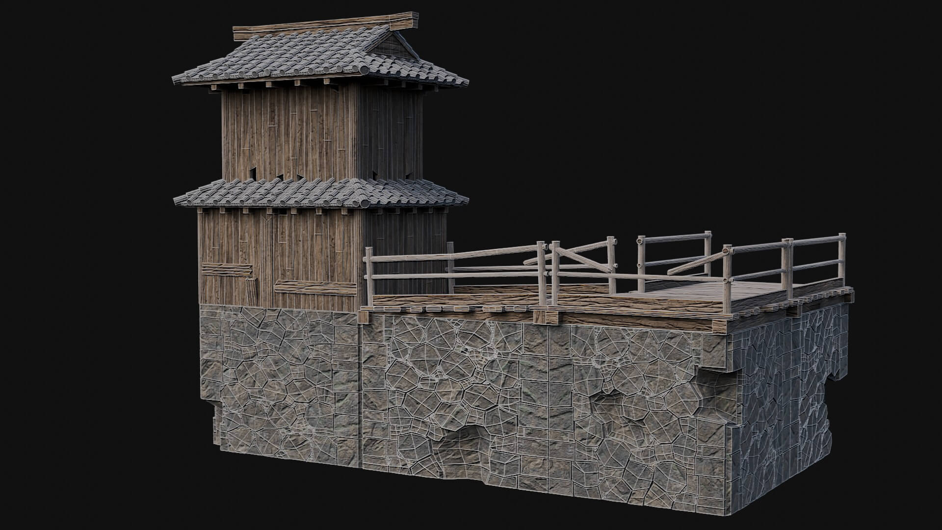 Ruined Japanese Fortress Feudal Walls Collection - 3D Model by Enterables