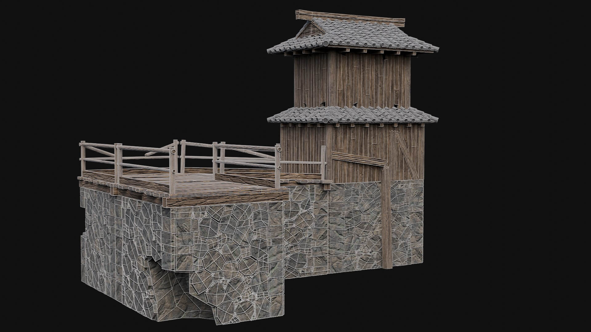 Ruined Japanese Fortress Feudal Walls Collection - 3D Model by Enterables