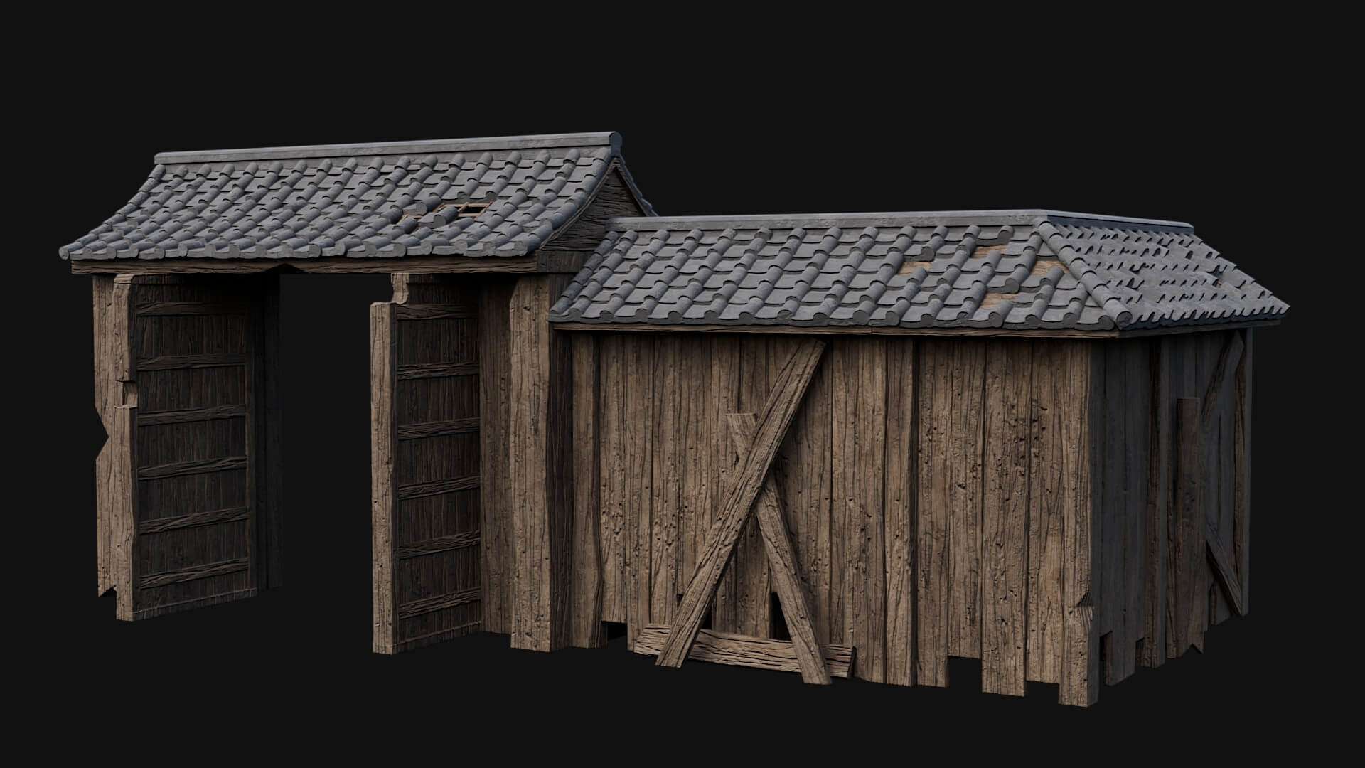 Ruined Japanese Fortress Feudal Walls Collection - 3D Model by Enterables