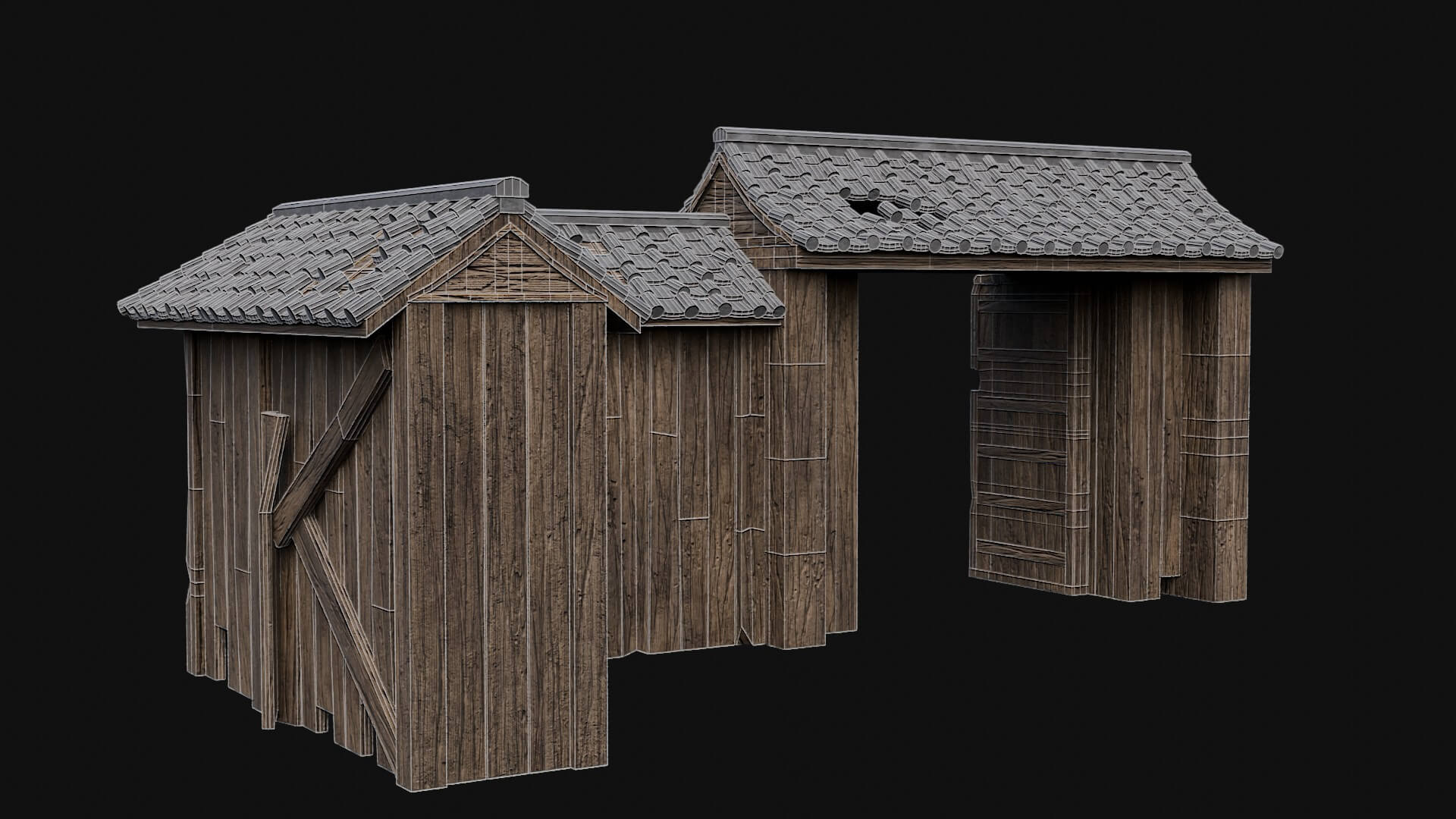 Ruined Japanese Fortress Feudal Walls Collection - 3D Model by Enterables