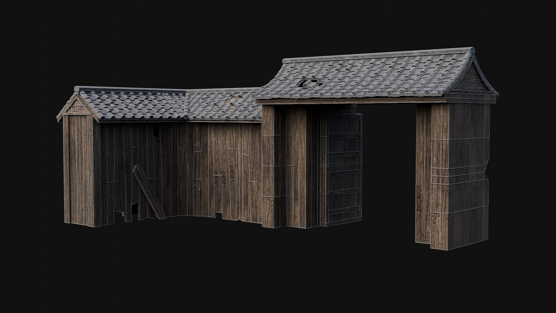 Ruined Japanese Fortress Feudal Walls Collection - 3D Model by Enterables