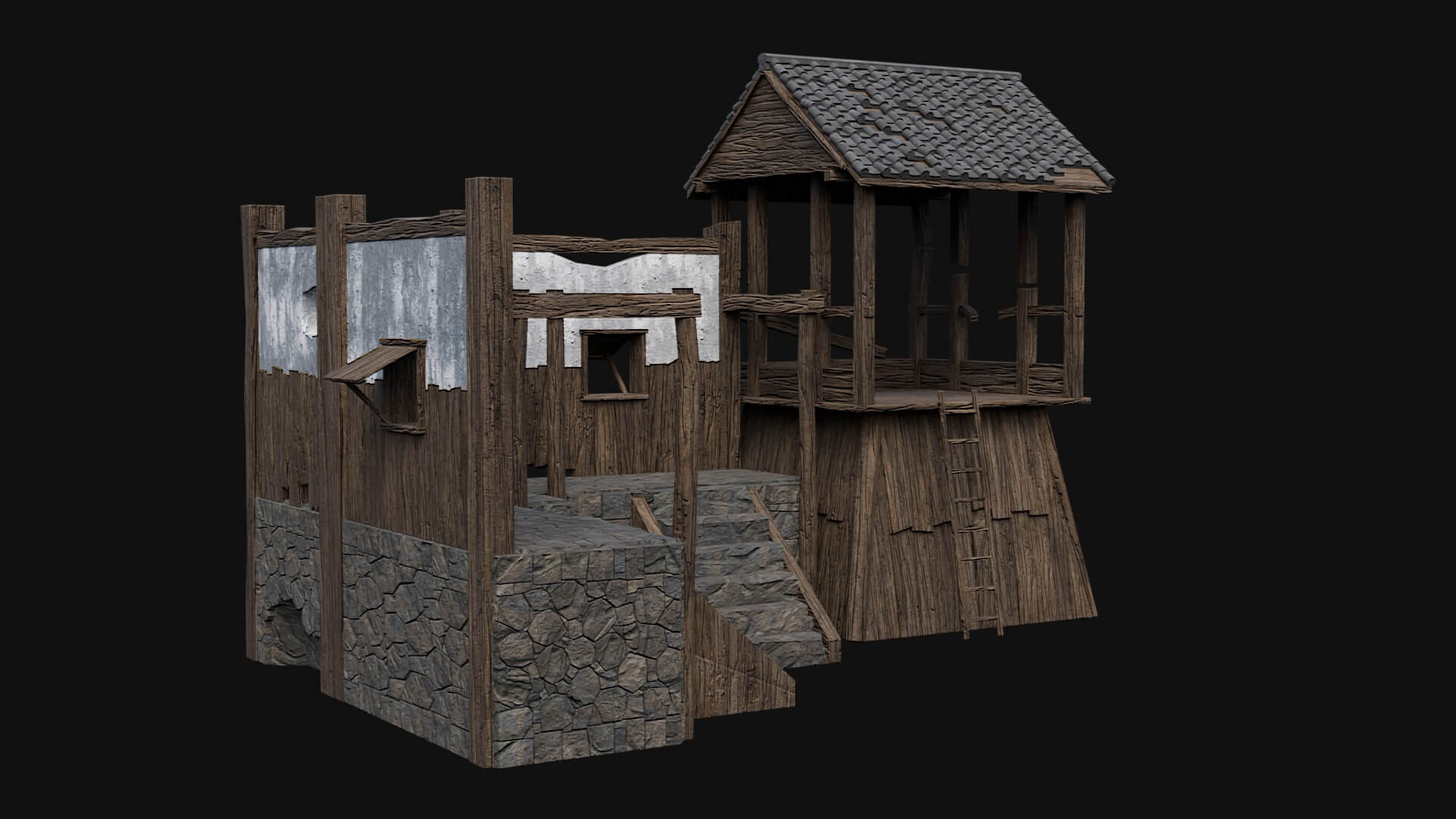 Ruined Japanese Fortress Feudal Walls Collection - 3D Model by Enterables