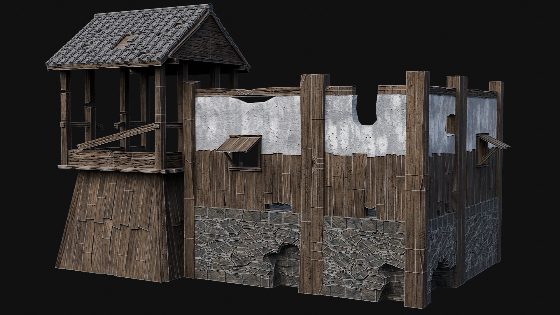 Ruined Japanese Fortress Feudal Walls Collection - 3D Model by Enterables
