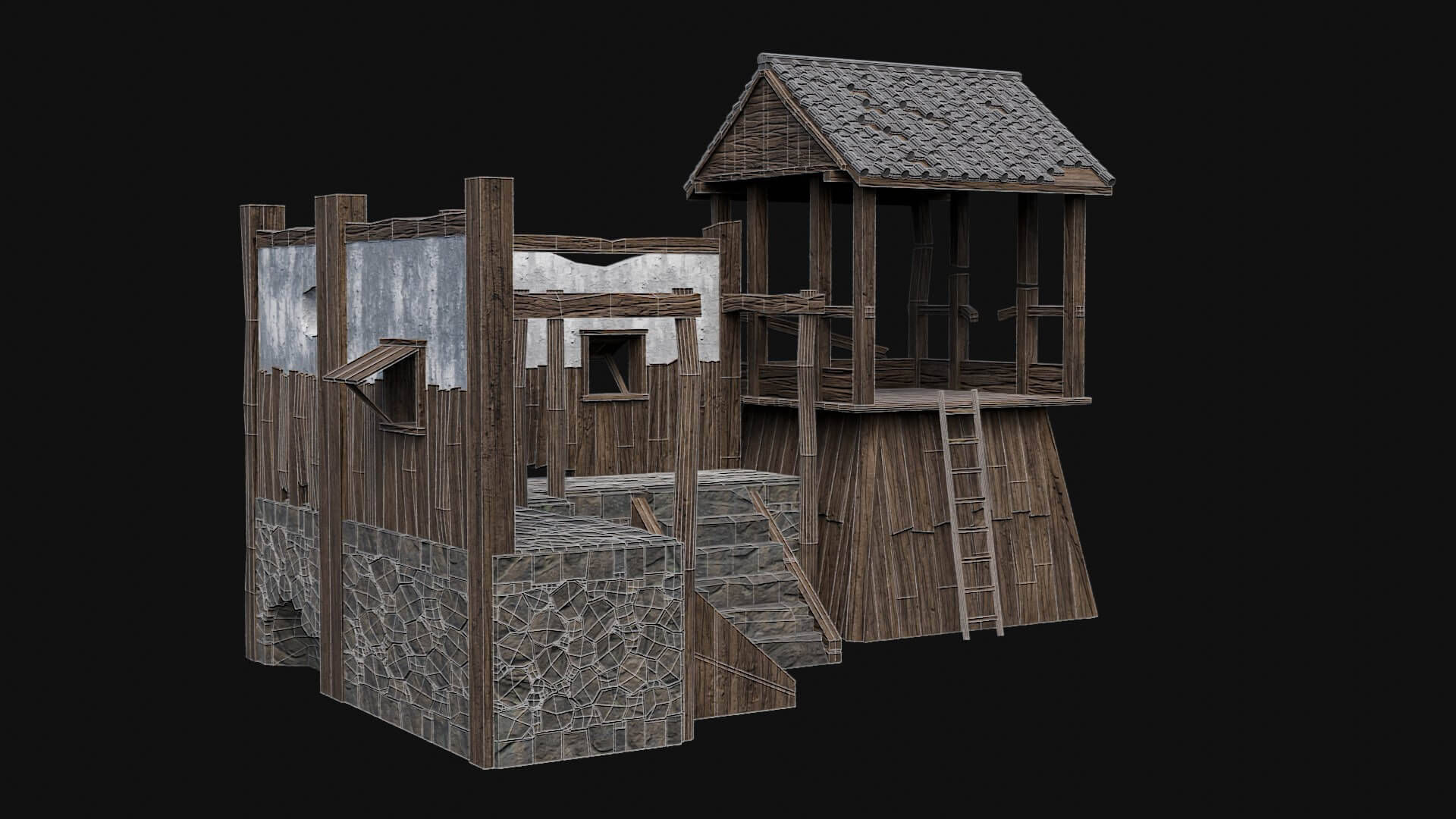 Ruined Japanese Fortress Feudal Walls Collection - 3D Model by Enterables