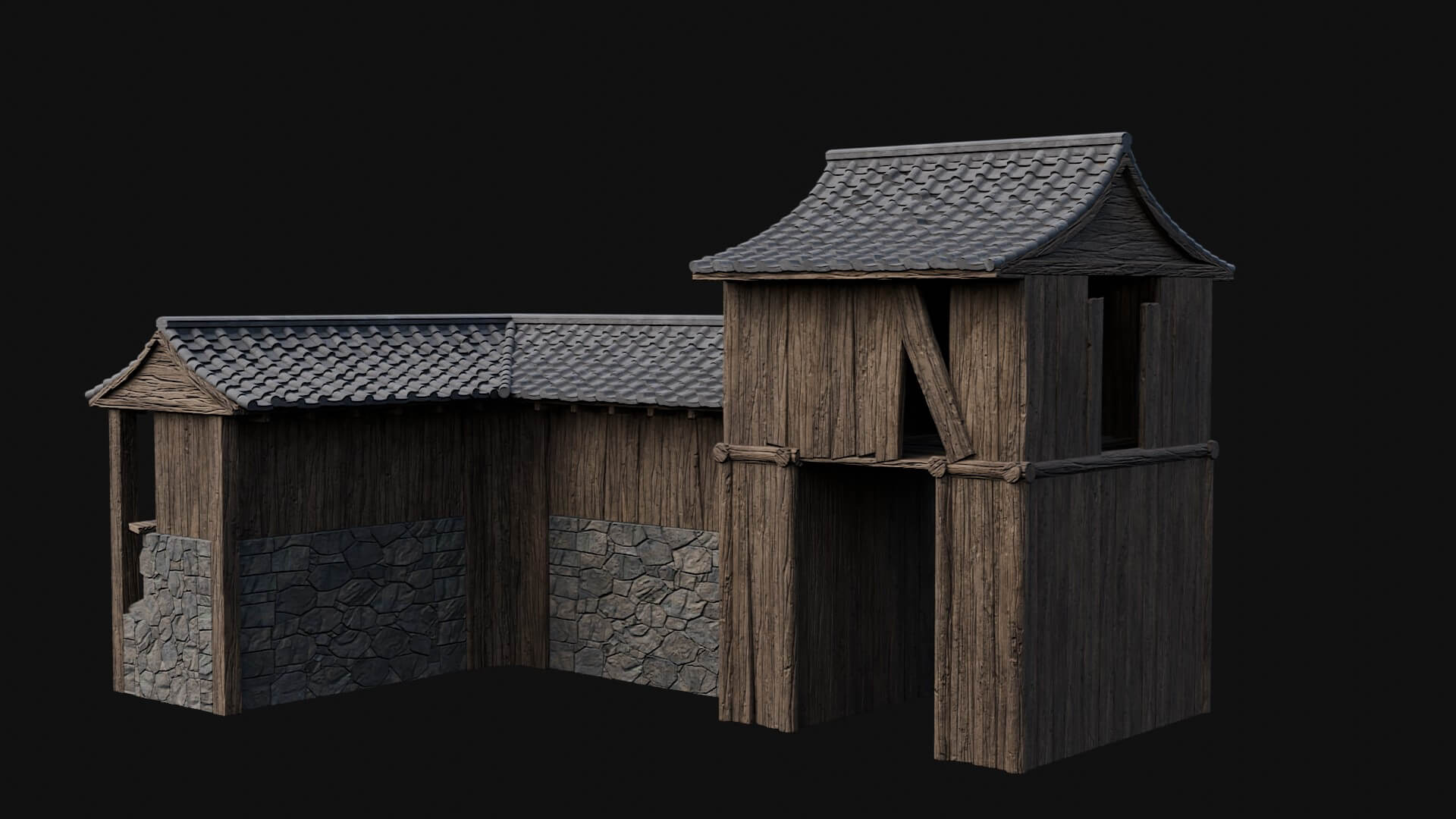 Ruined Japanese Fortress Feudal Walls Collection - 3D Model by Enterables