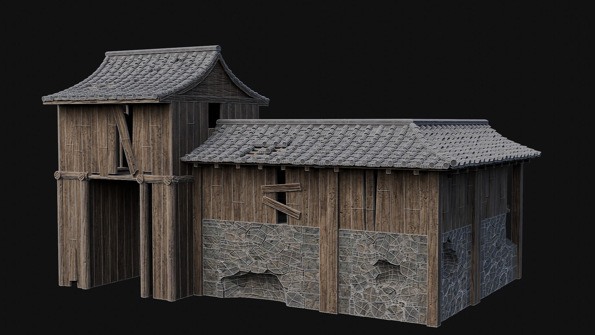 Ruined Japanese Fortress Feudal Walls Collection - 3D Model by Enterables