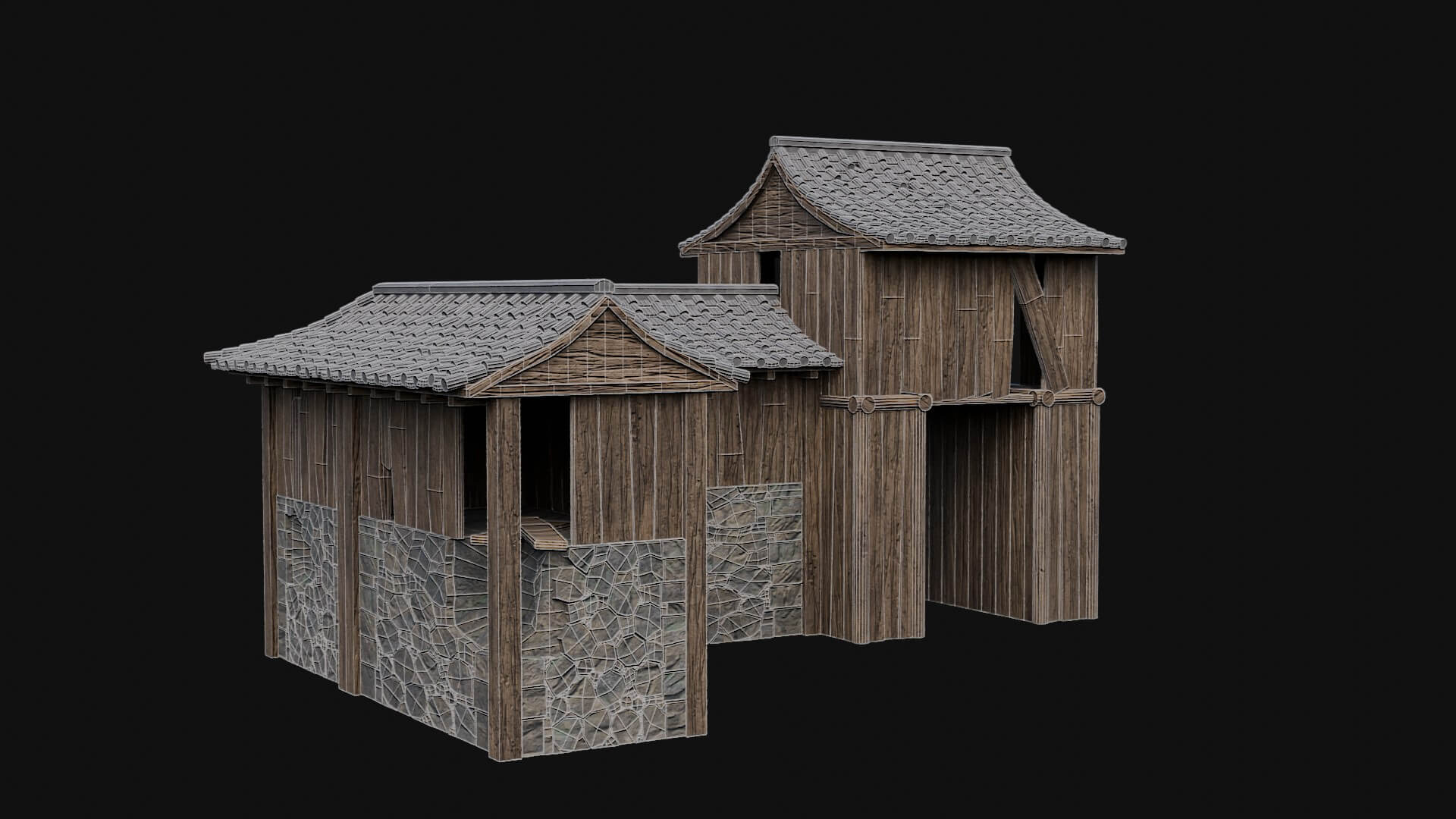 Ruined Japanese Fortress Feudal Walls Collection - 3D Model by Enterables