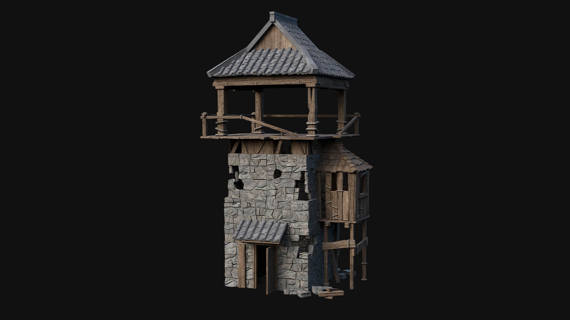 Ruined Japanese Fortress Feudal Watchtower Collection - 3D Model by Enterables