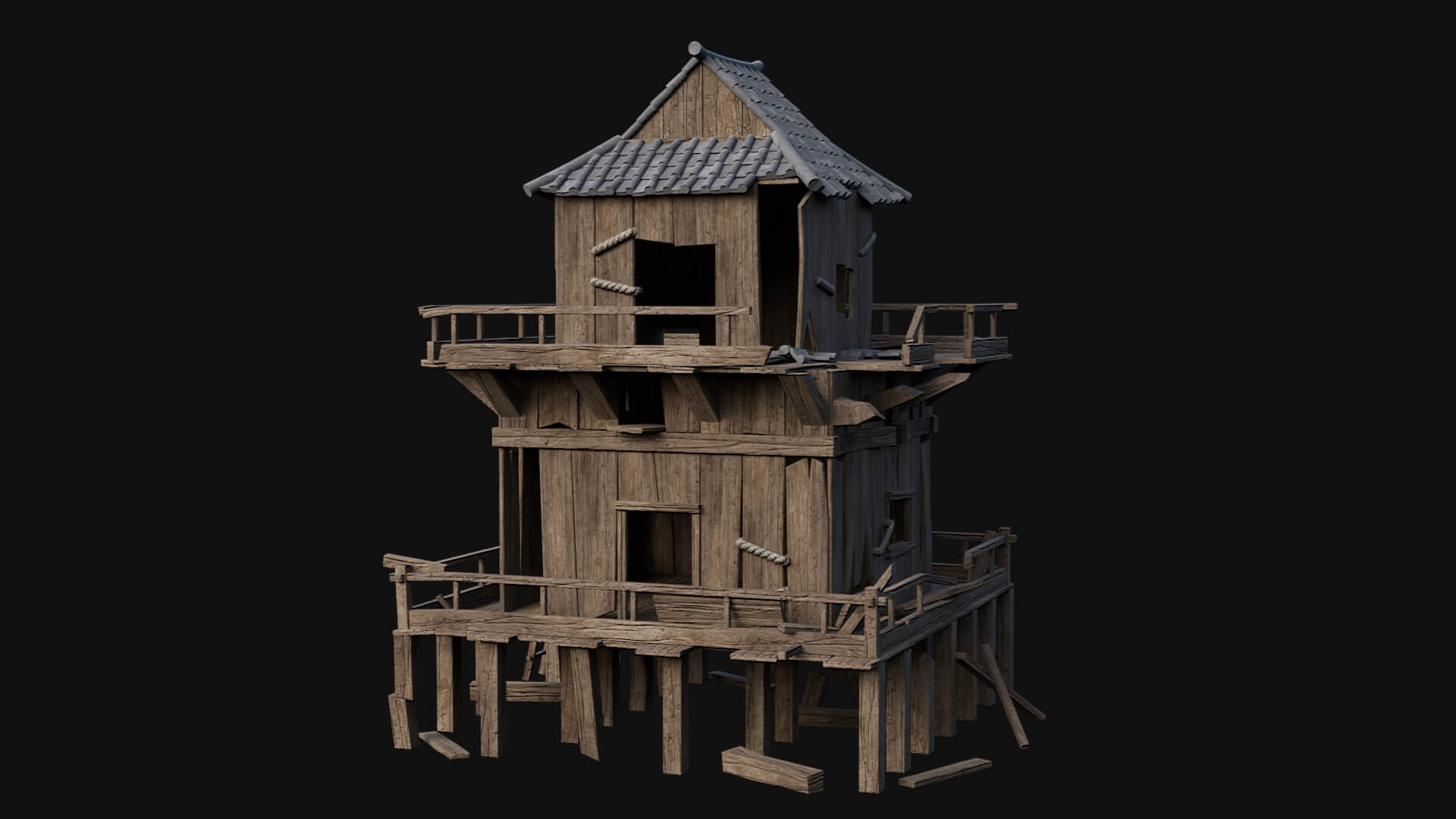 Ruined Japanese Fortress Feudal Watchtower Collection - 3D Model by ...
