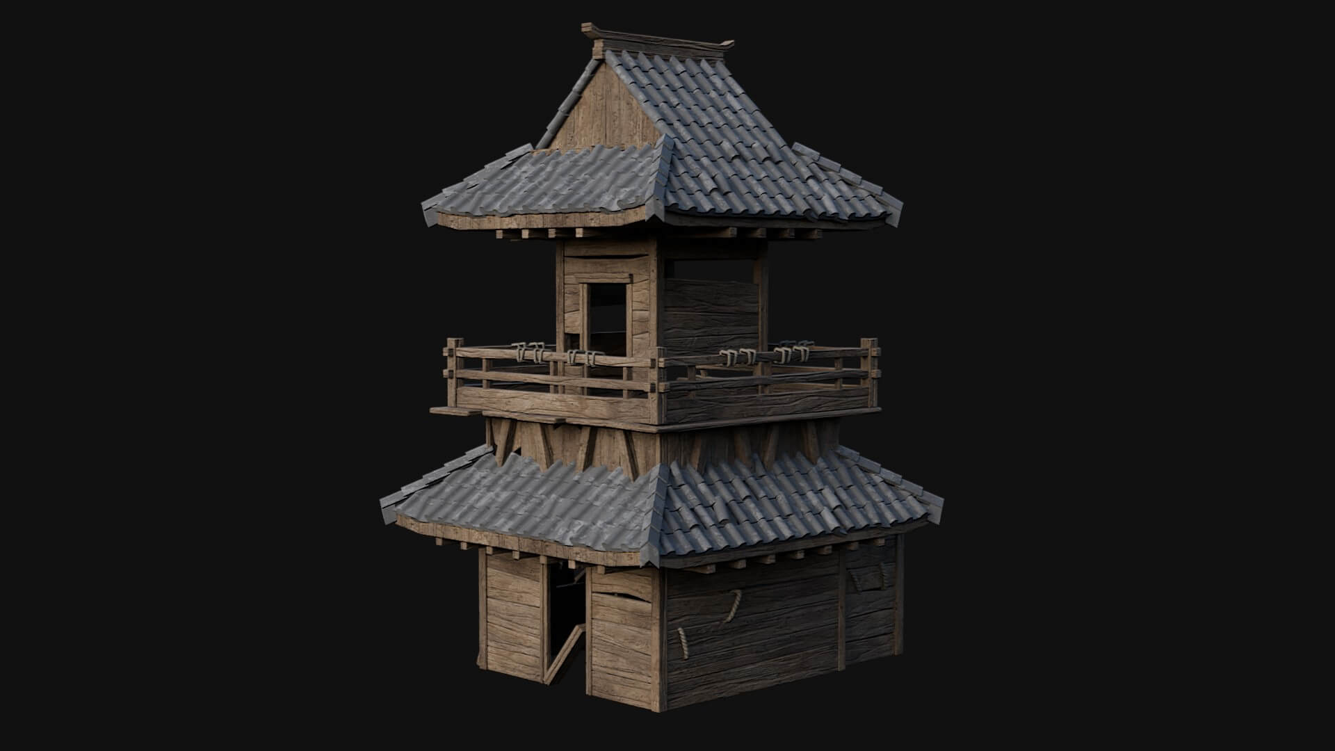 Ruined Japanese Fortress Feudal Watchtower Collection - 3D Model by Enterables