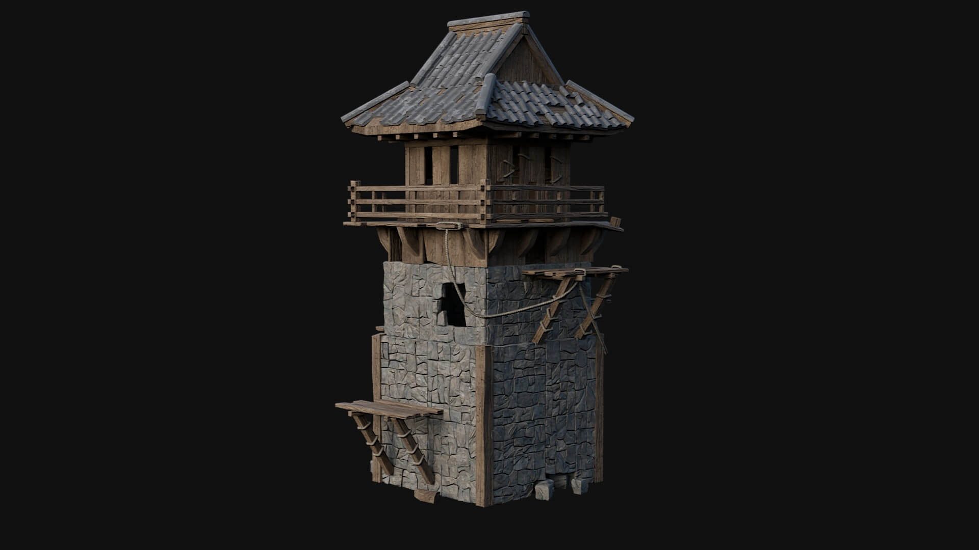 Ruined Japanese Fortress Feudal Watchtower Collection - 3D Model by ...