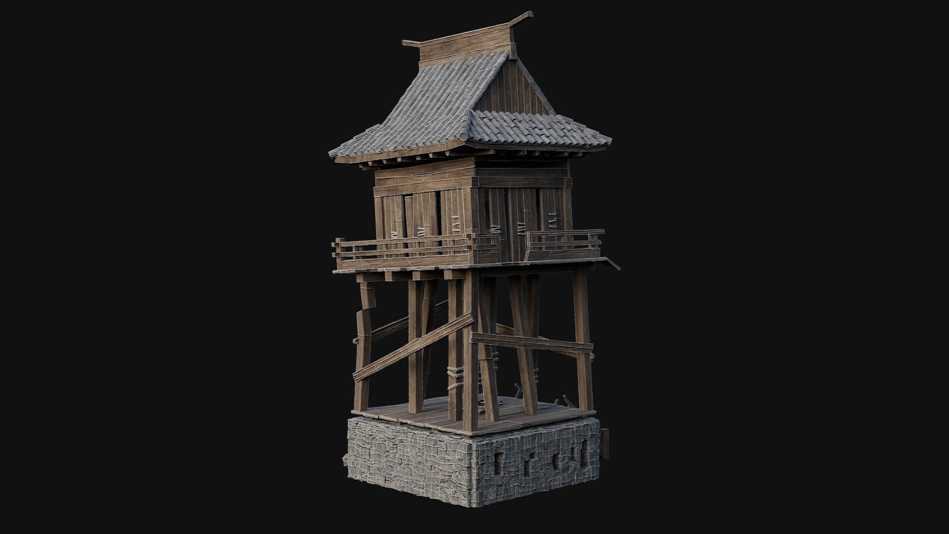 Ruined Japanese Fortress Feudal Watchtower Collection - 3D Model by ...