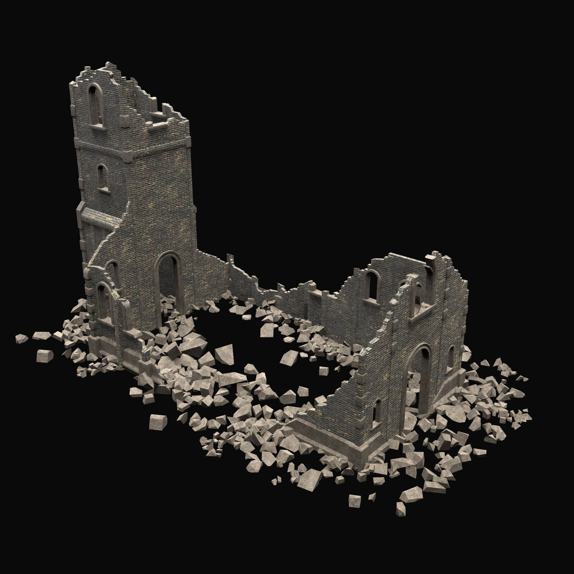 Ruined Medieval Gothic Church Collection - 3D Model by Enterables