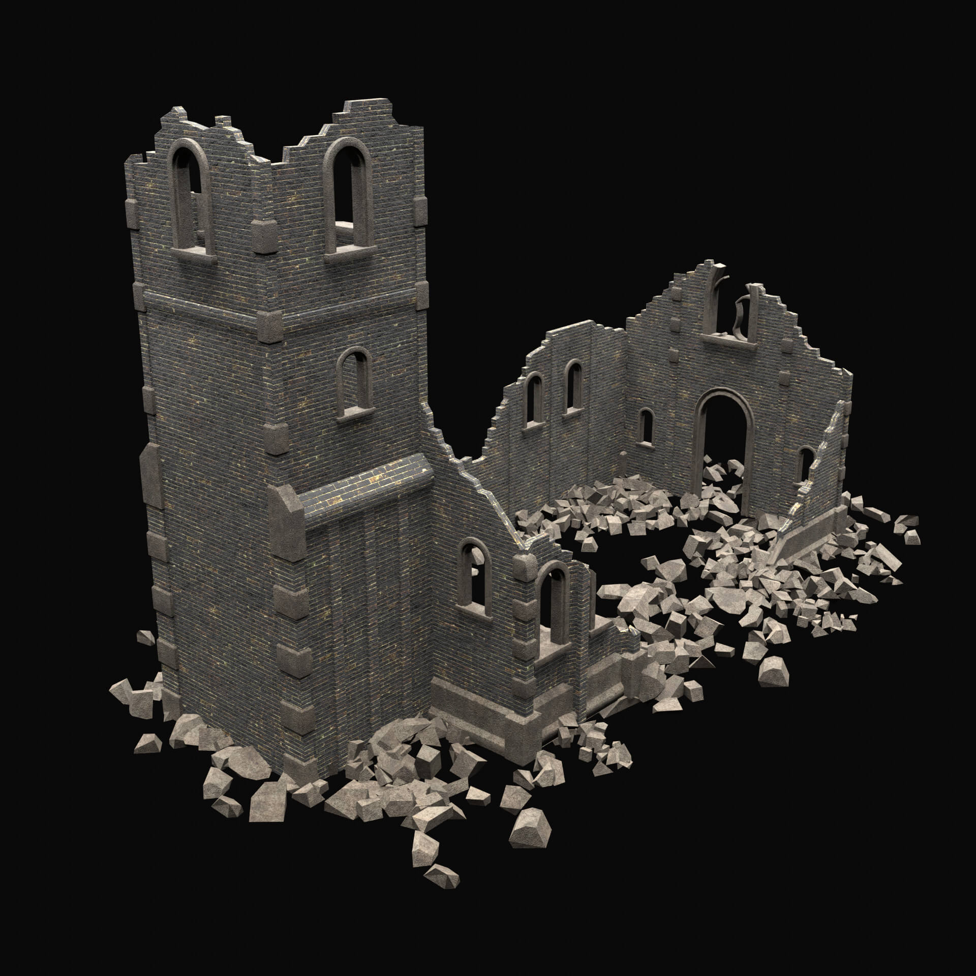 Ruined Medieval Gothic Church Collection - 3D Model by Enterables