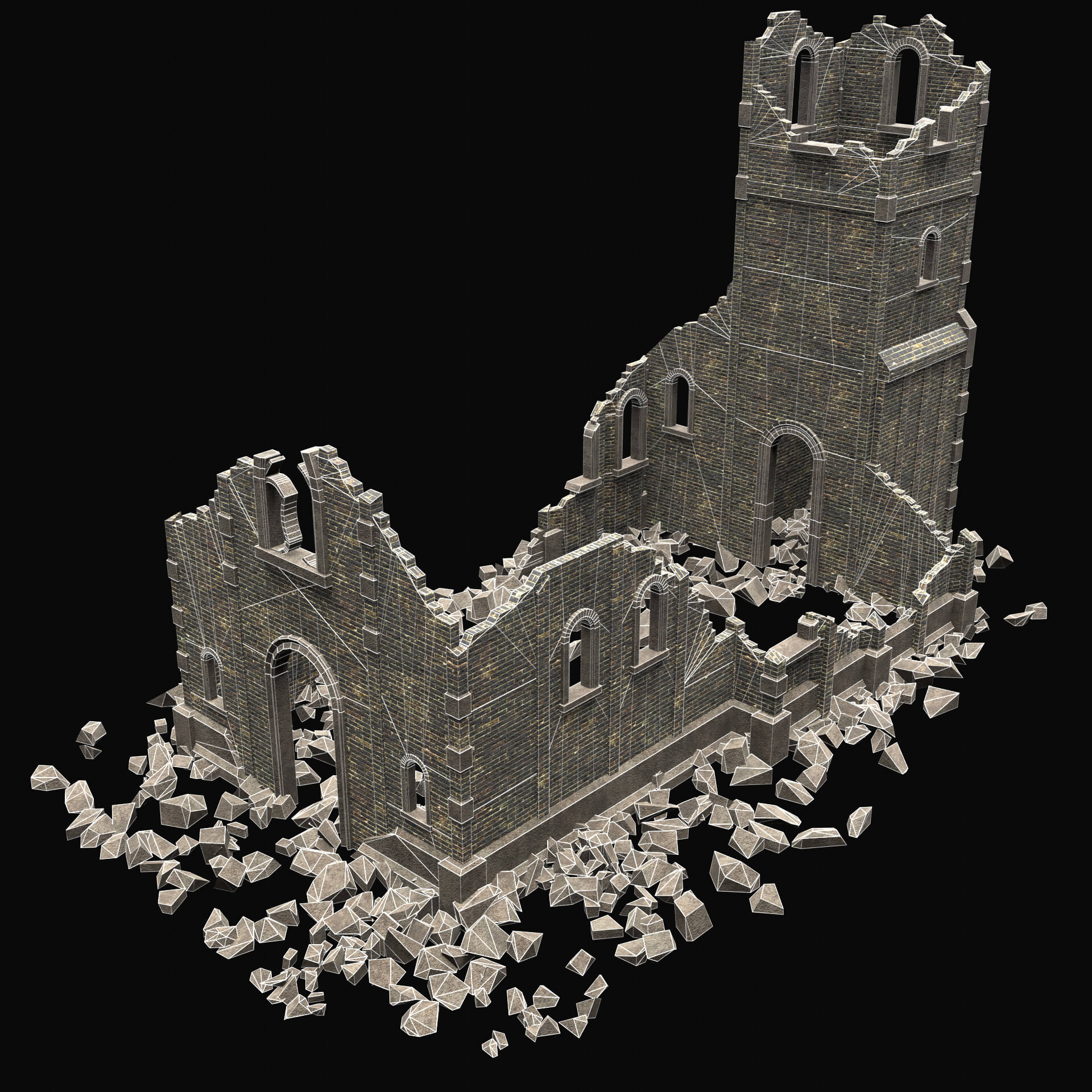 Ruined Medieval Gothic Church Collection - 3D Model by Enterables