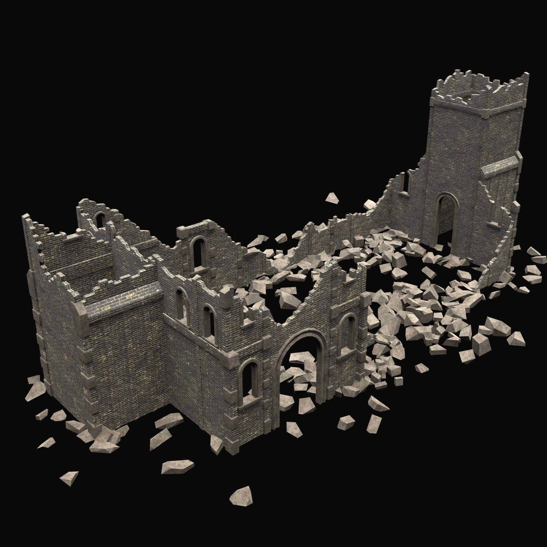 Ruined Medieval Gothic Church Collection - 3D Model by Enterables