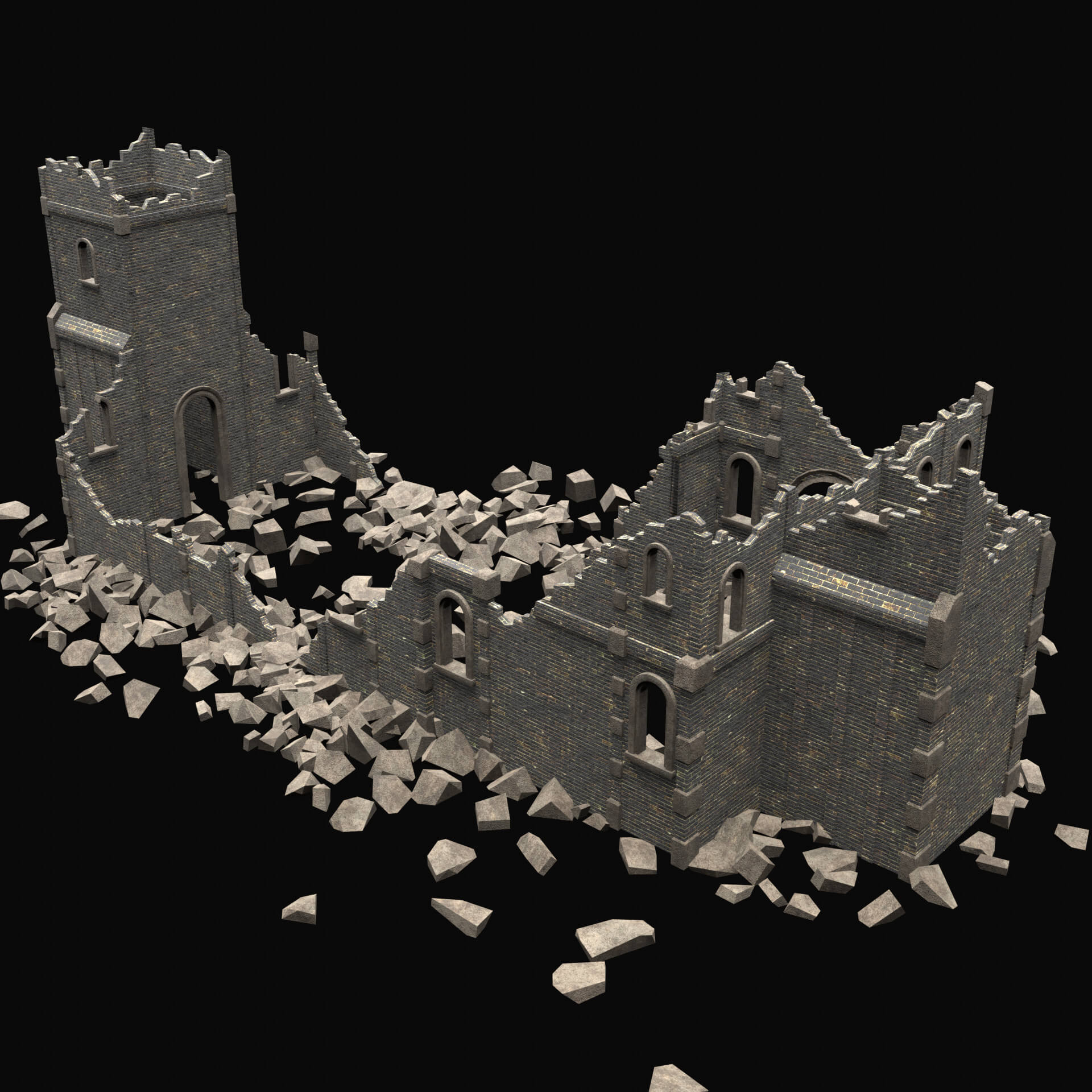 Ruined Medieval Gothic Church Collection - 3D Model by Enterables