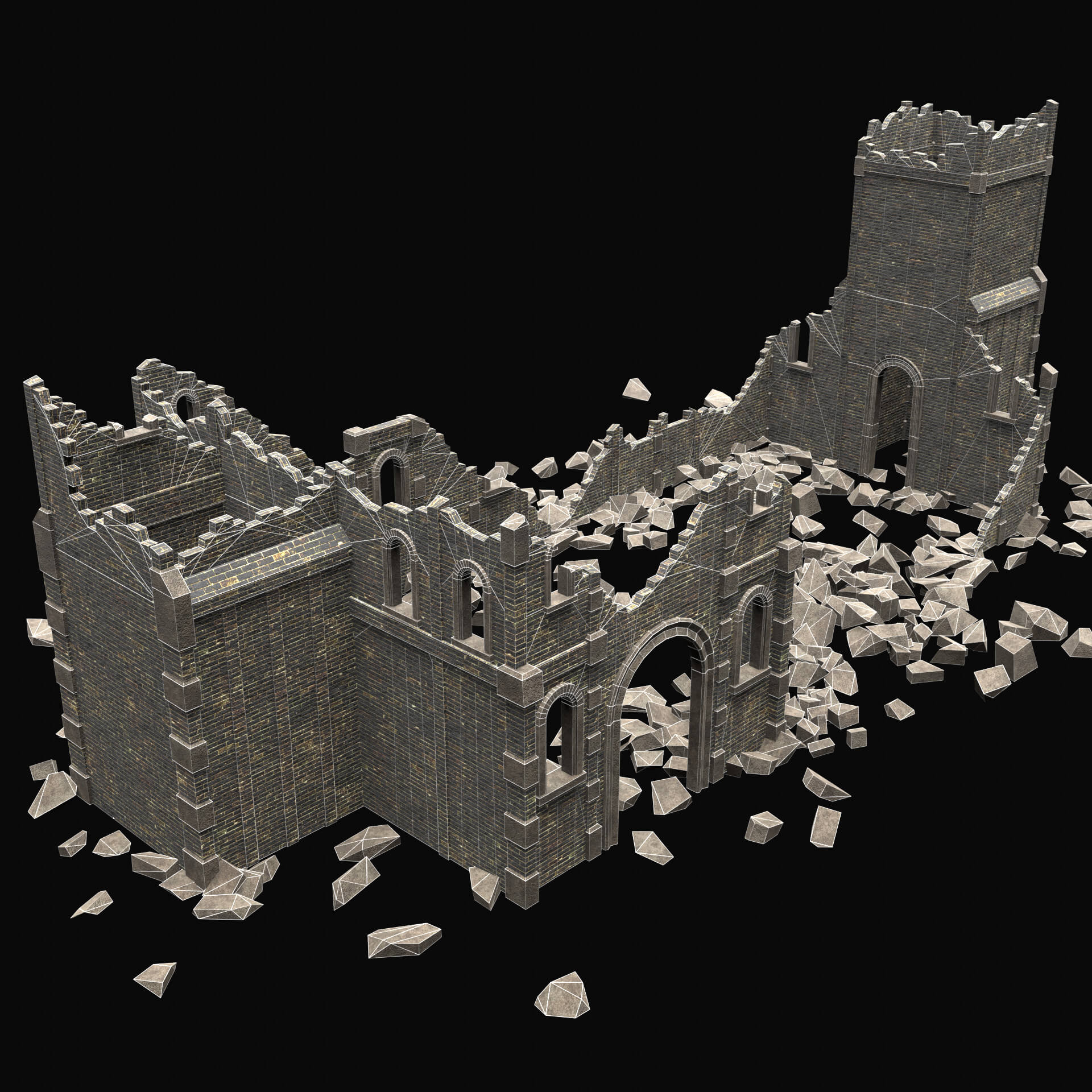 Ruined Medieval Gothic Church Collection - 3D Model by Enterables