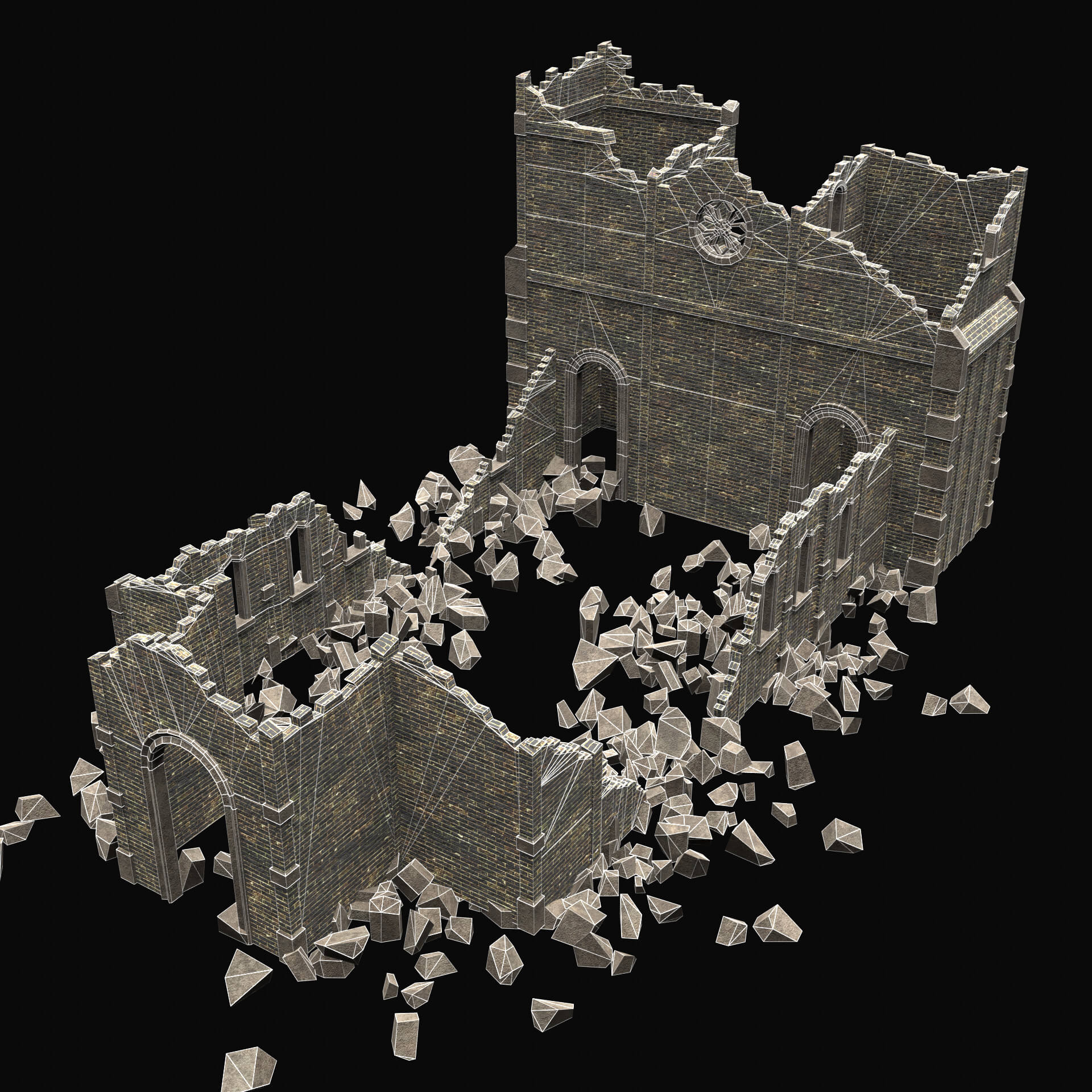 Ruined Medieval Gothic Church Collection - 3D Model by Enterables