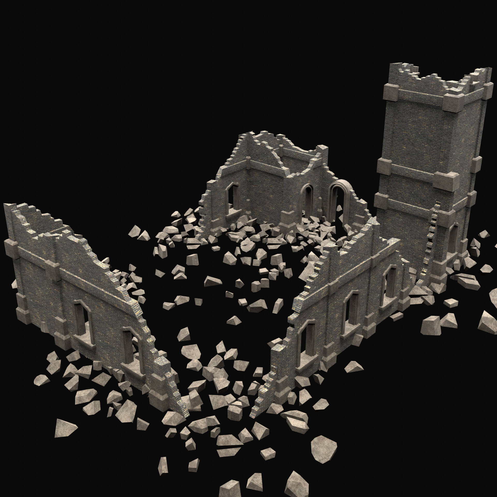 Ruined Medieval Gothic Church Collection - 3D Model by Enterables