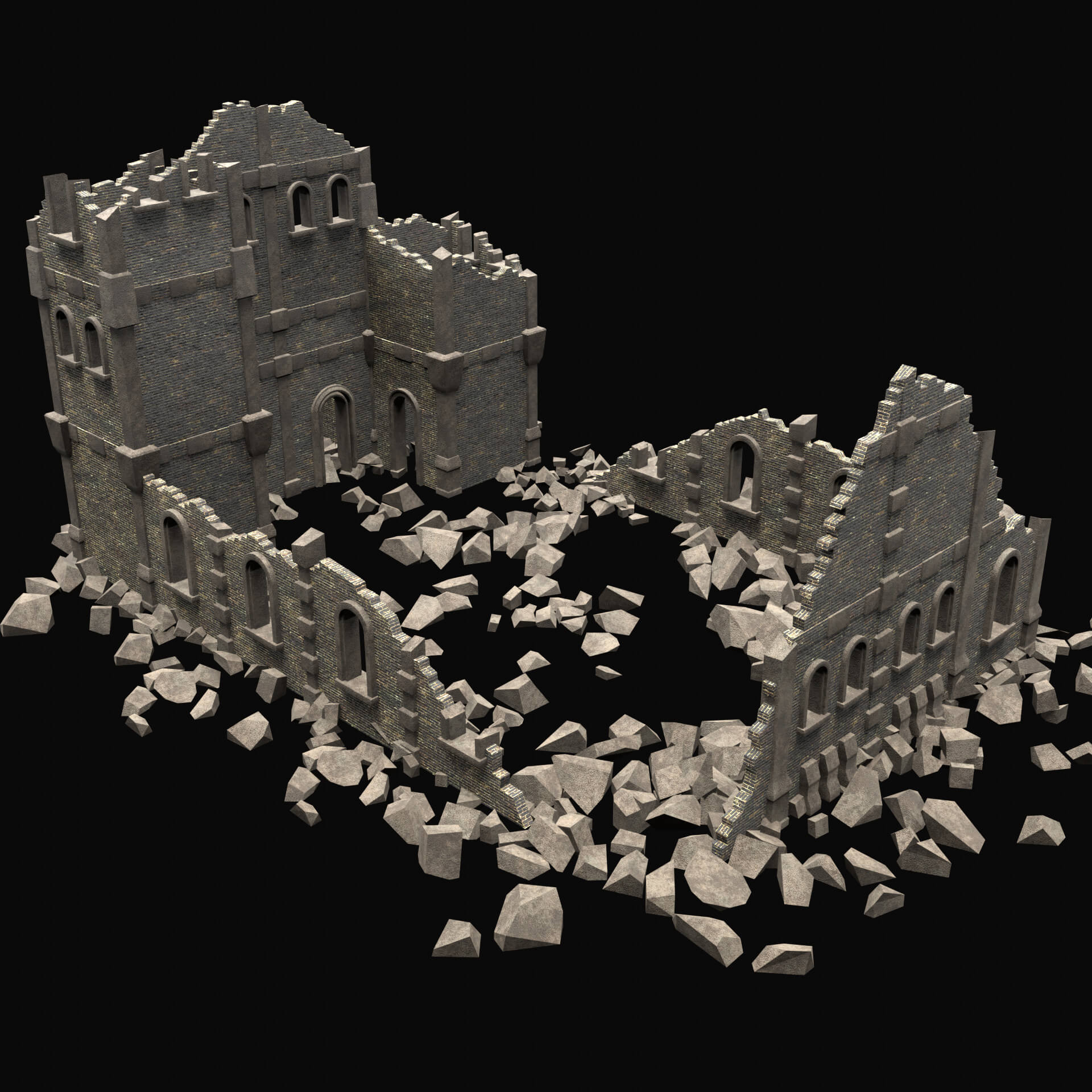 Ruined Medieval Gothic Church Collection - 3D Model by Enterables