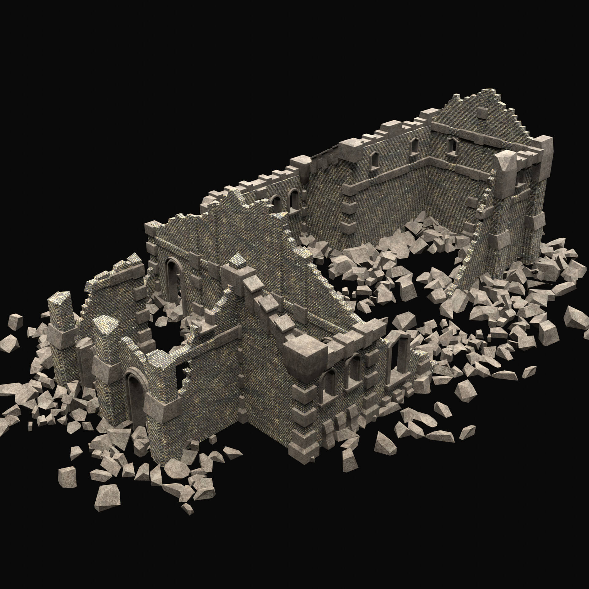 Ruined Medieval Gothic Church Collection - 3D Model by Enterables