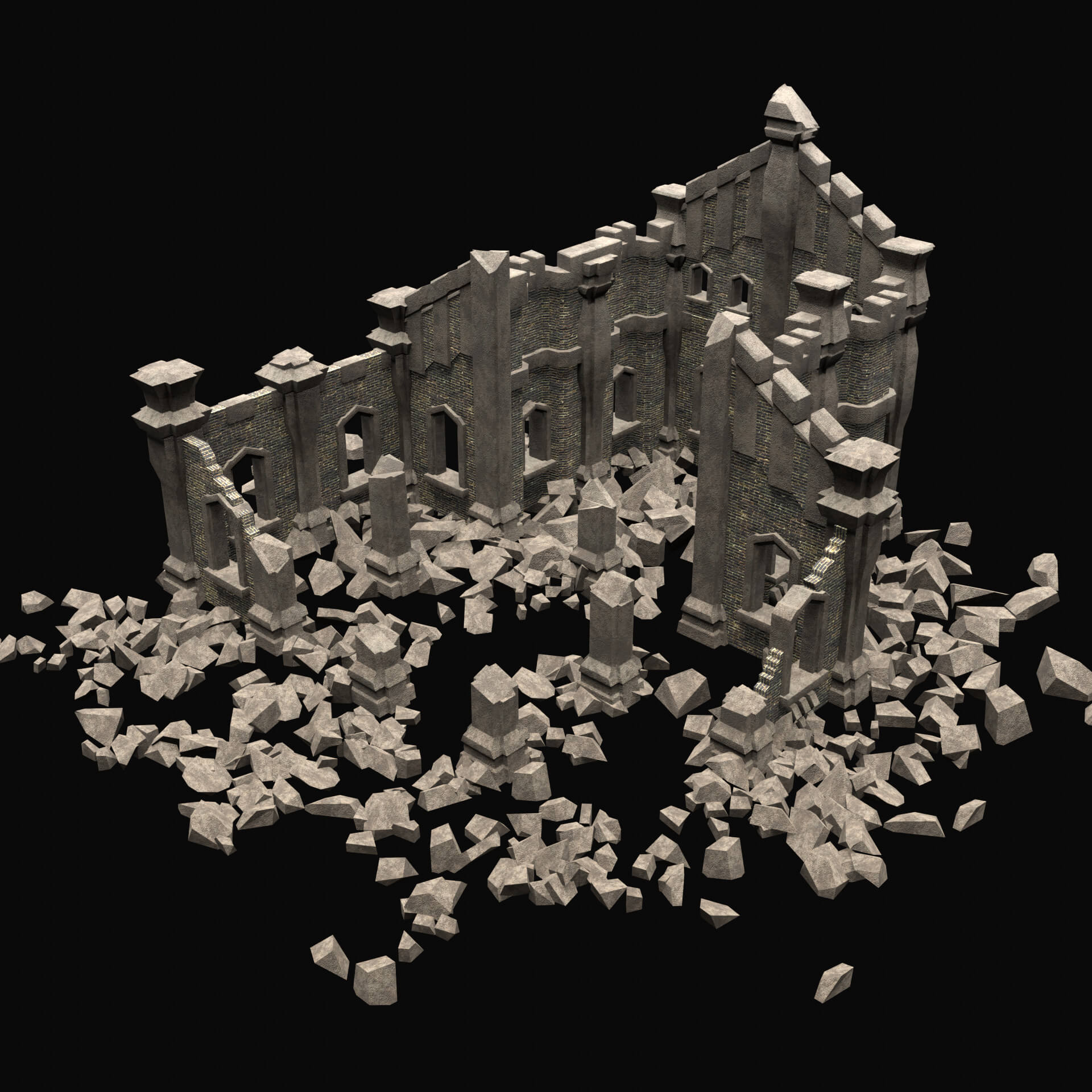 Ruined Medieval Gothic Church Collection - 3D Model by Enterables