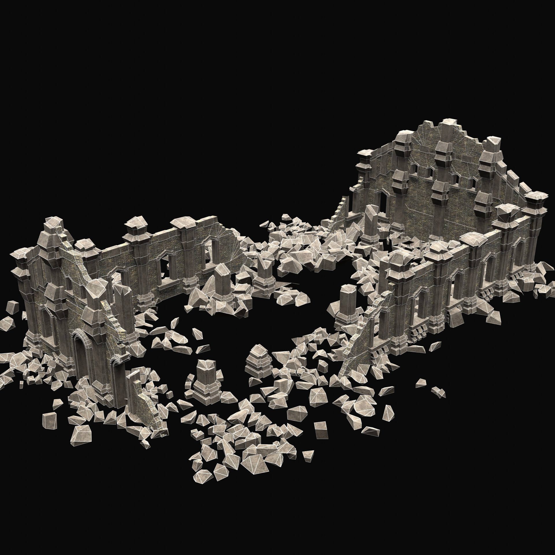 Ruined Medieval Gothic Church Collection - 3D Model by Enterables