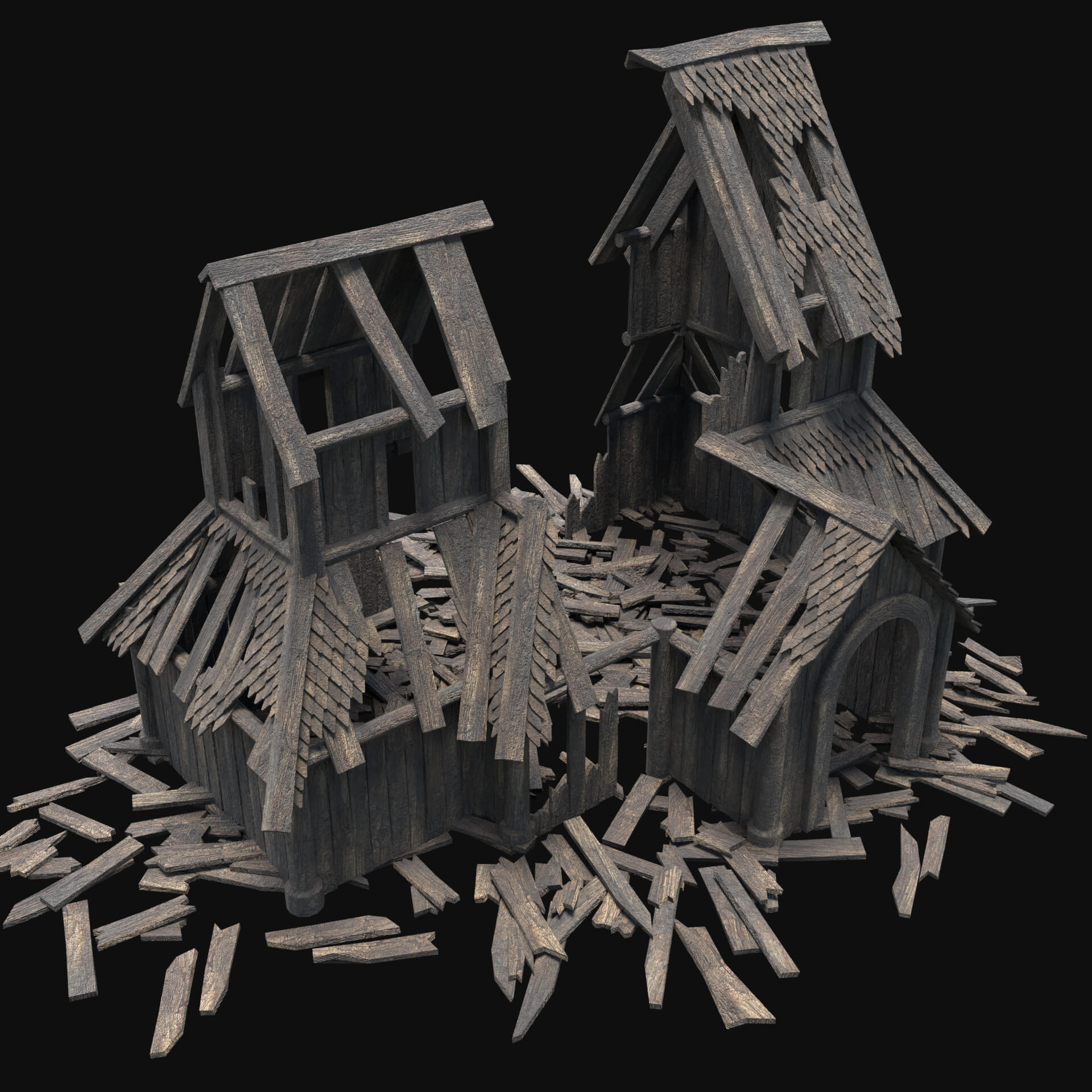 Ruined Wooden Church Collection - 3D Model by Enterables