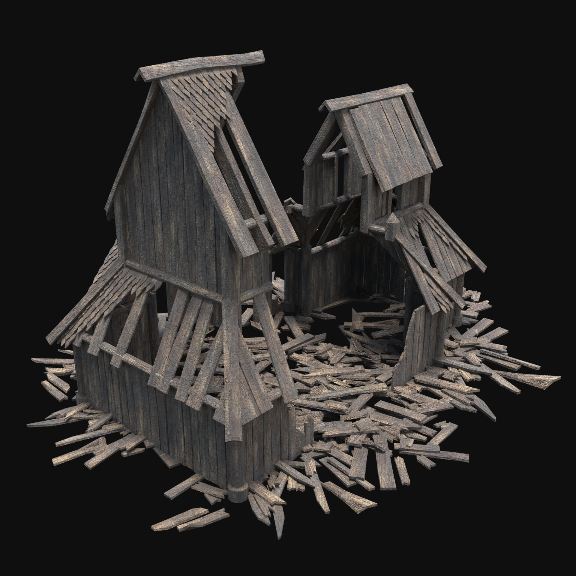 Ruined Wooden Church Collection - 3D Model by Enterables