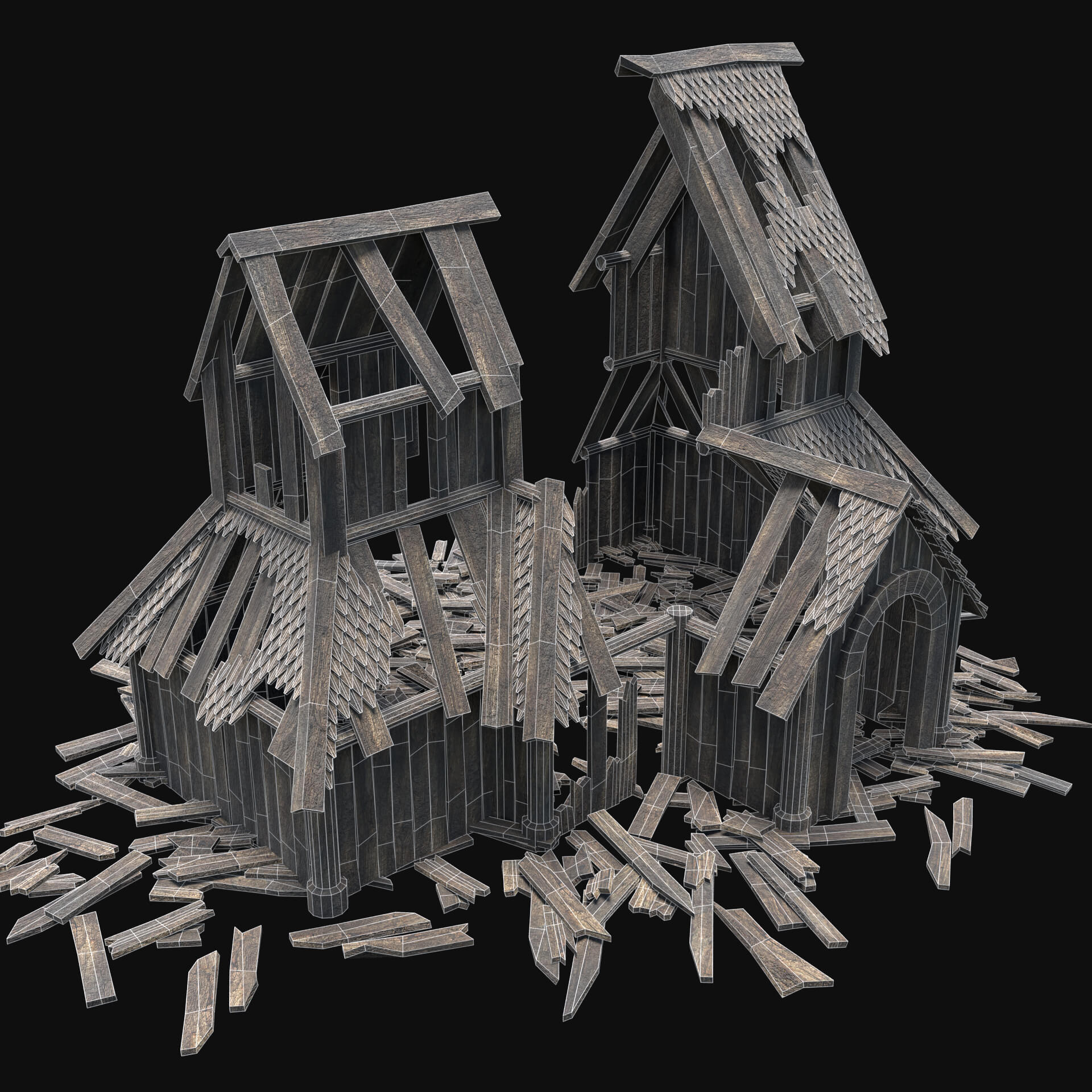 Ruined Wooden Church Collection - 3D Model by Enterables