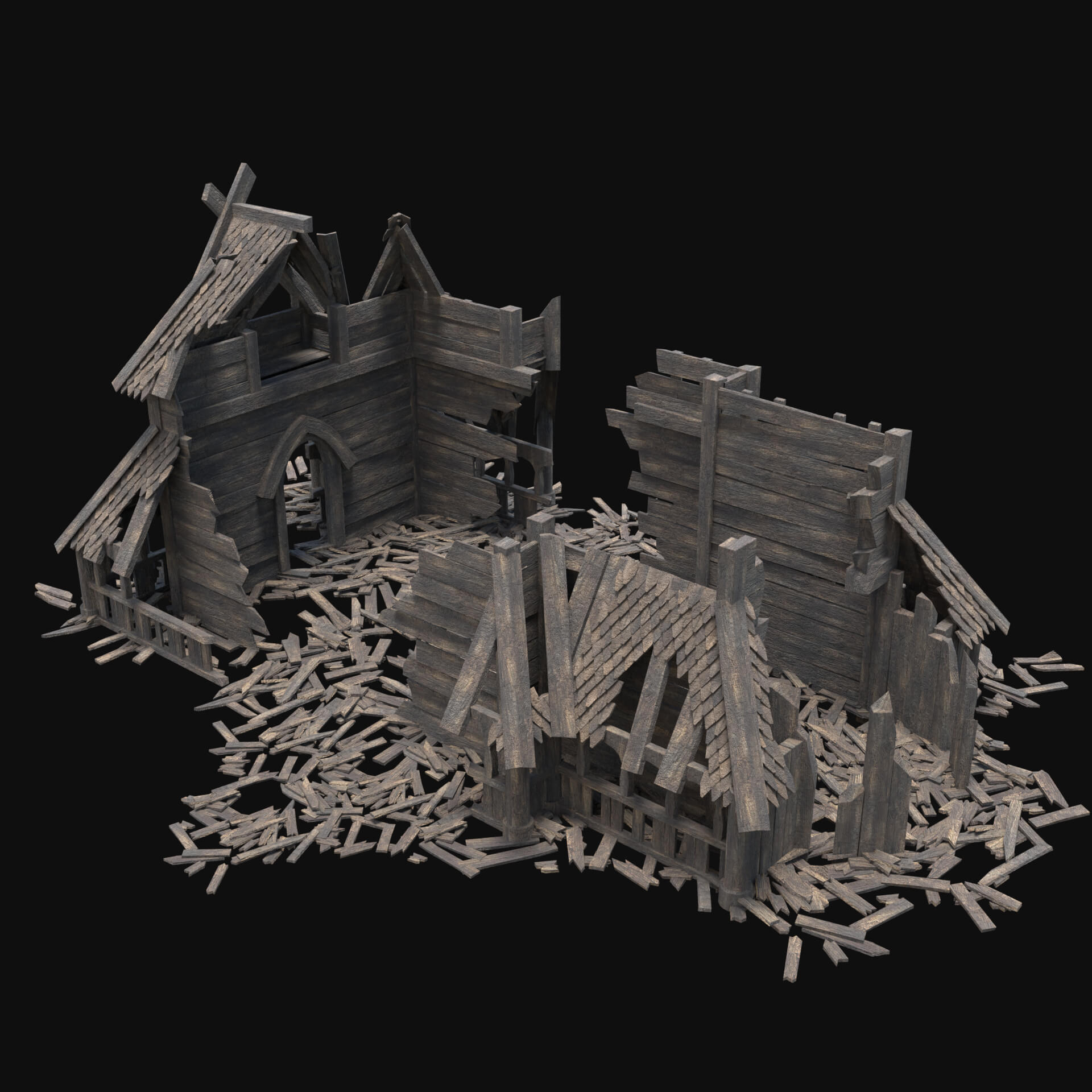 Ruined Wooden Church Collection - 3D Model by Enterables