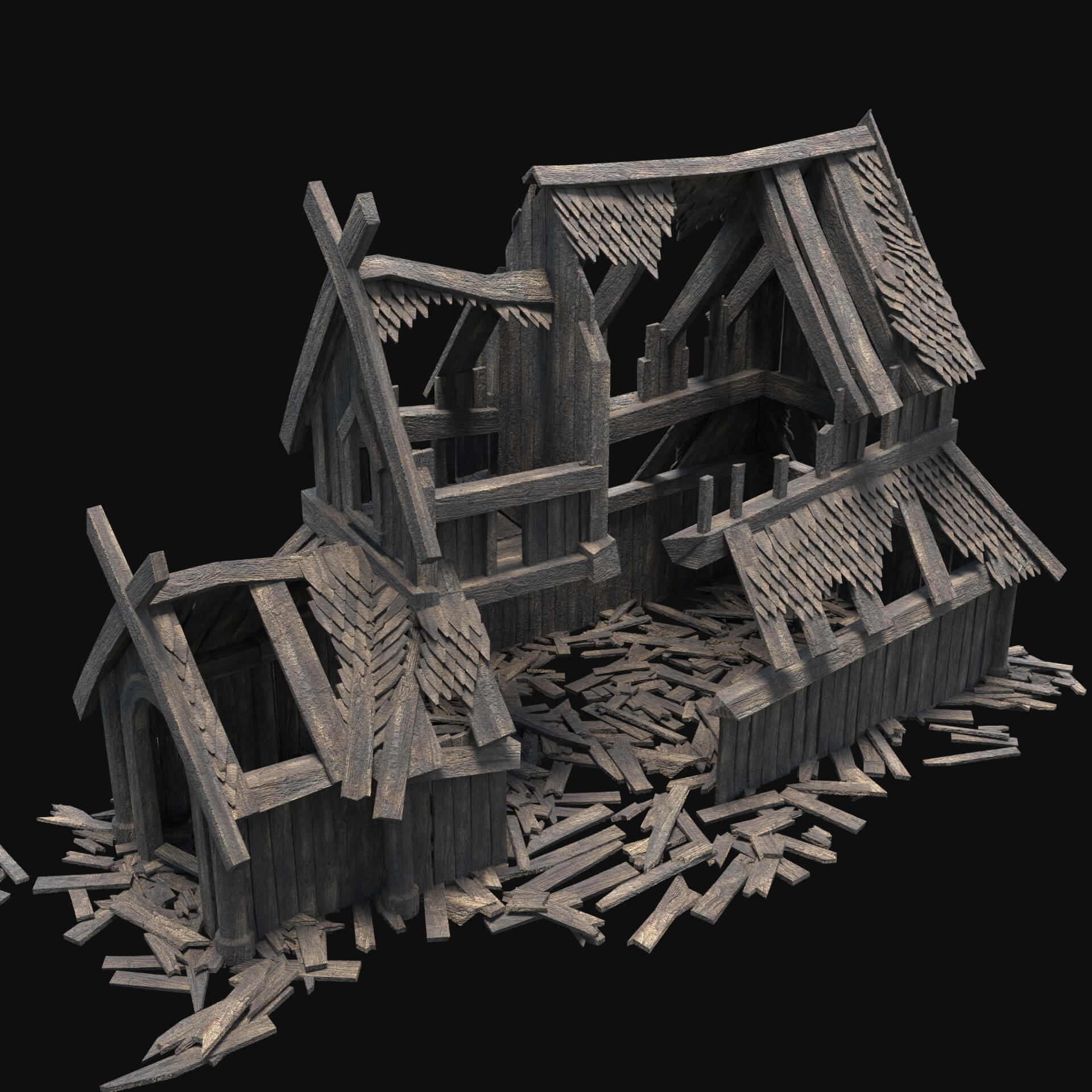 Ruined Wooden Church Collection - 3D Model by Enterables
