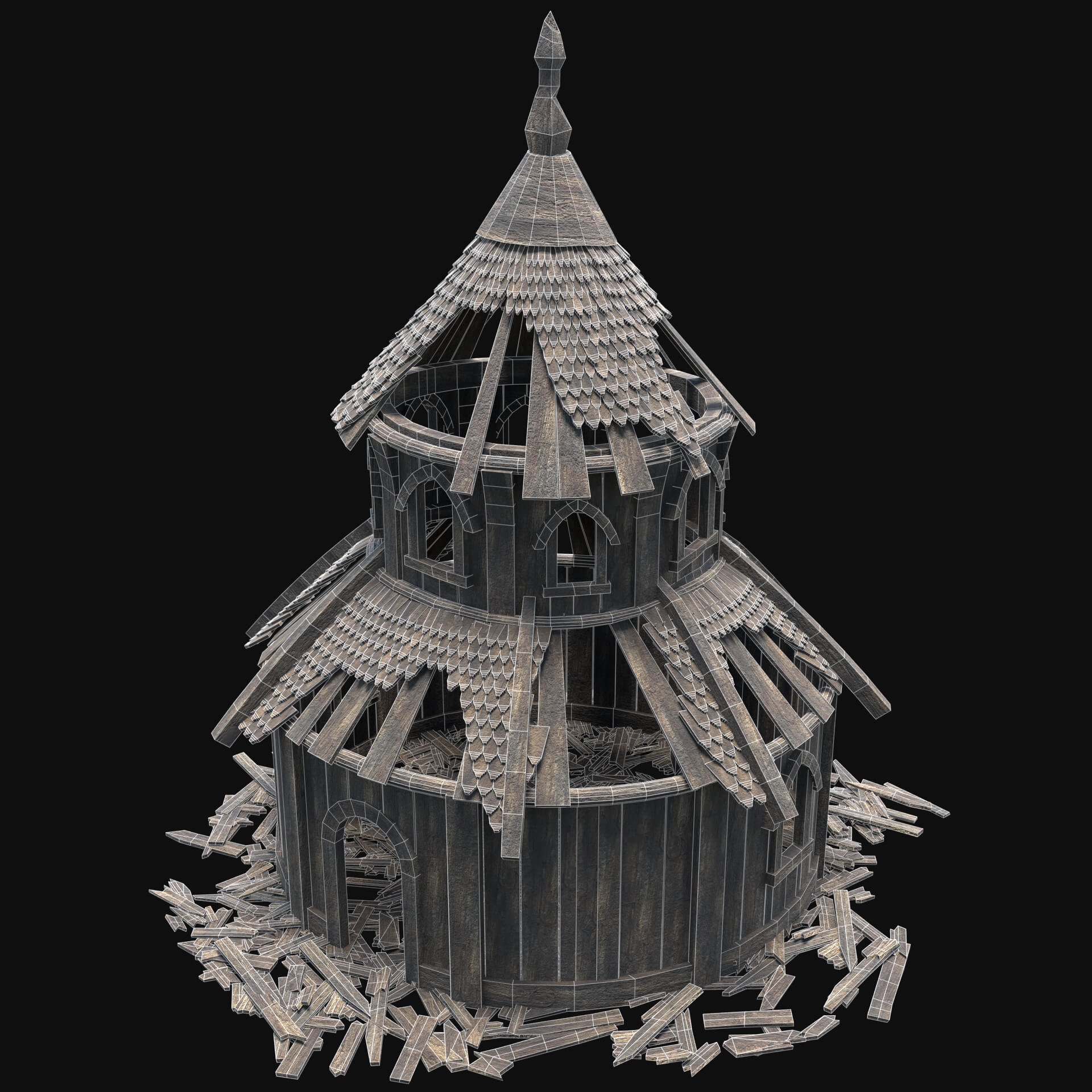 Ruined Wooden Church Collection - 3D Model by Enterables