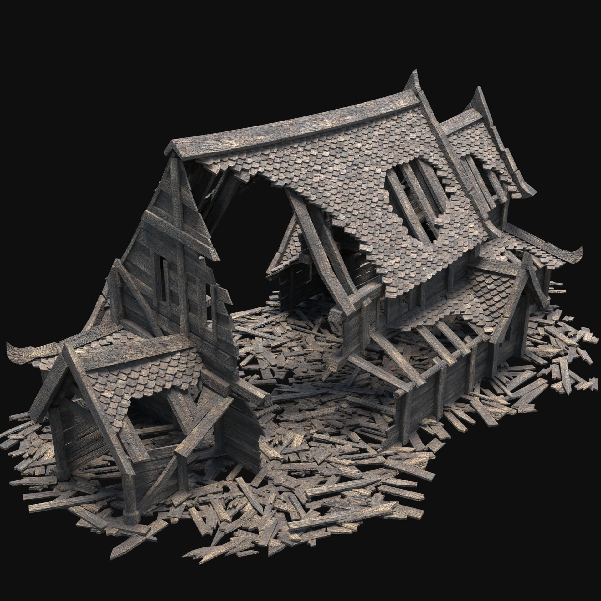 Ruined Wooden Church Collection - 3D Model by Enterables