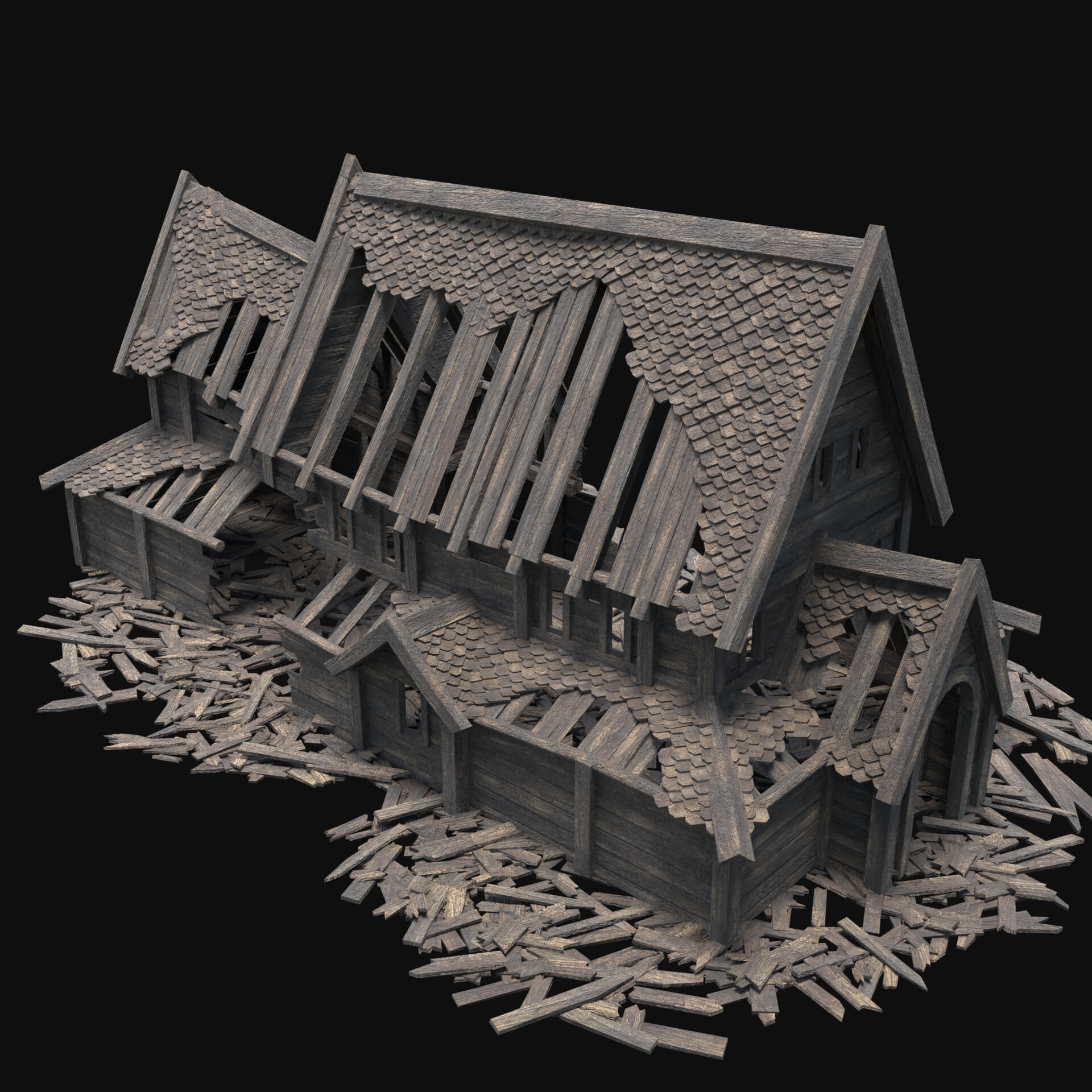 Ruined Wooden Church Collection - 3D Model by Enterables